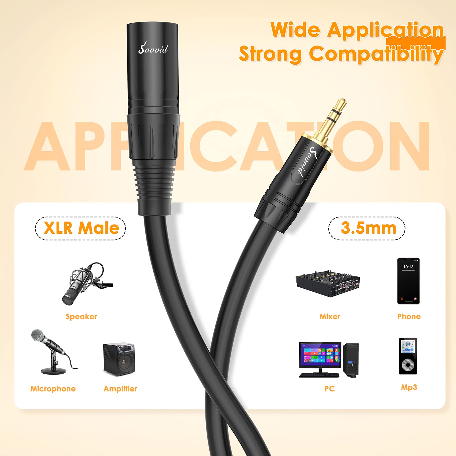 Sovvid XLR Cable to 1/8Inch 3.5mm - 3FT Male to XLR Male Microphone Cable Cord Professional TRS Stereo Balanced Cable for iPhone iPad Tablet Laptop and More Black