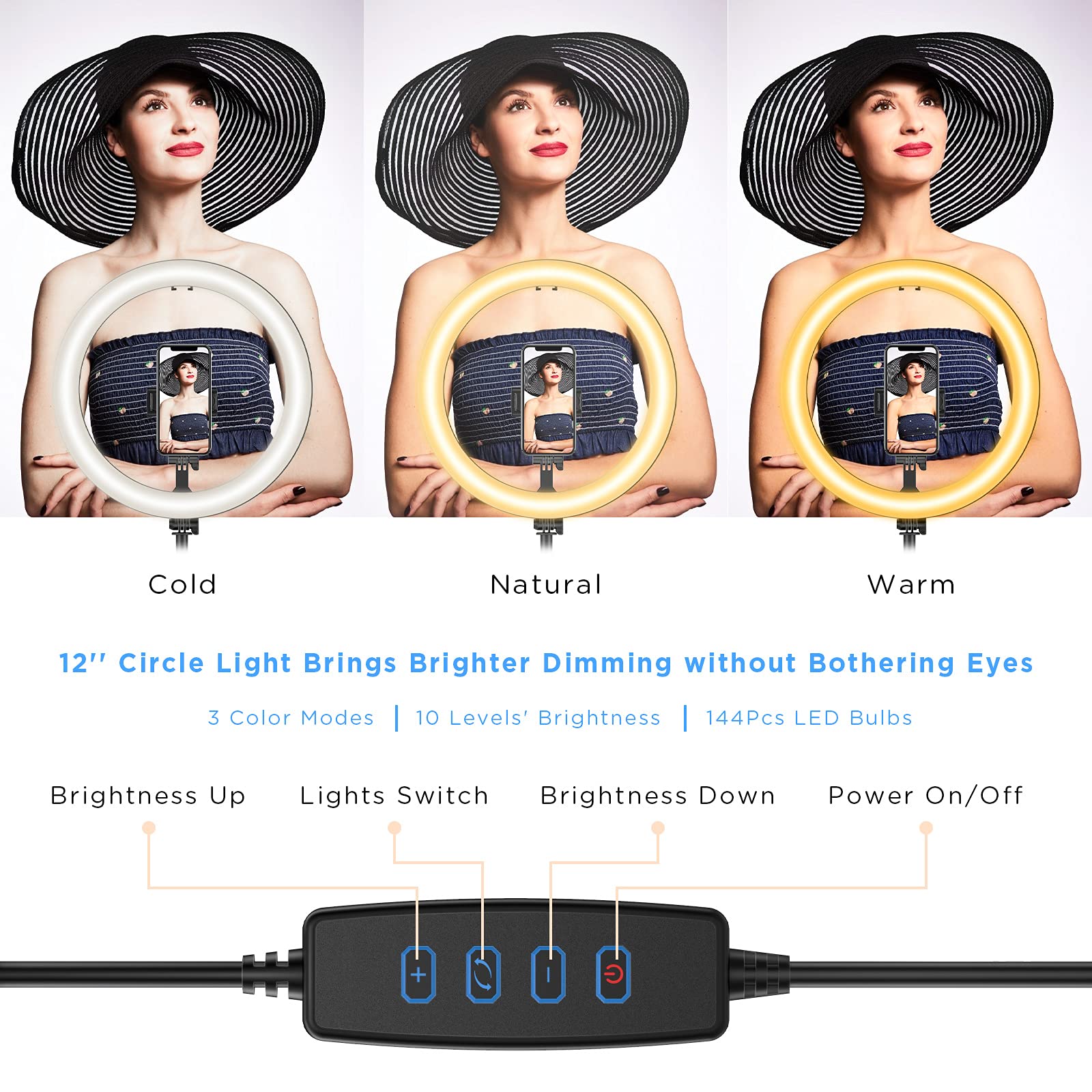 SEENDA 12'' Selfie Ring with 30'' Tripod Stand and Phone Holder, 3000K-5600K Large Circle Light with Bluetooth Remote for Photography/YouTube Video/Self-Portrait Shooting/Live-Stream
