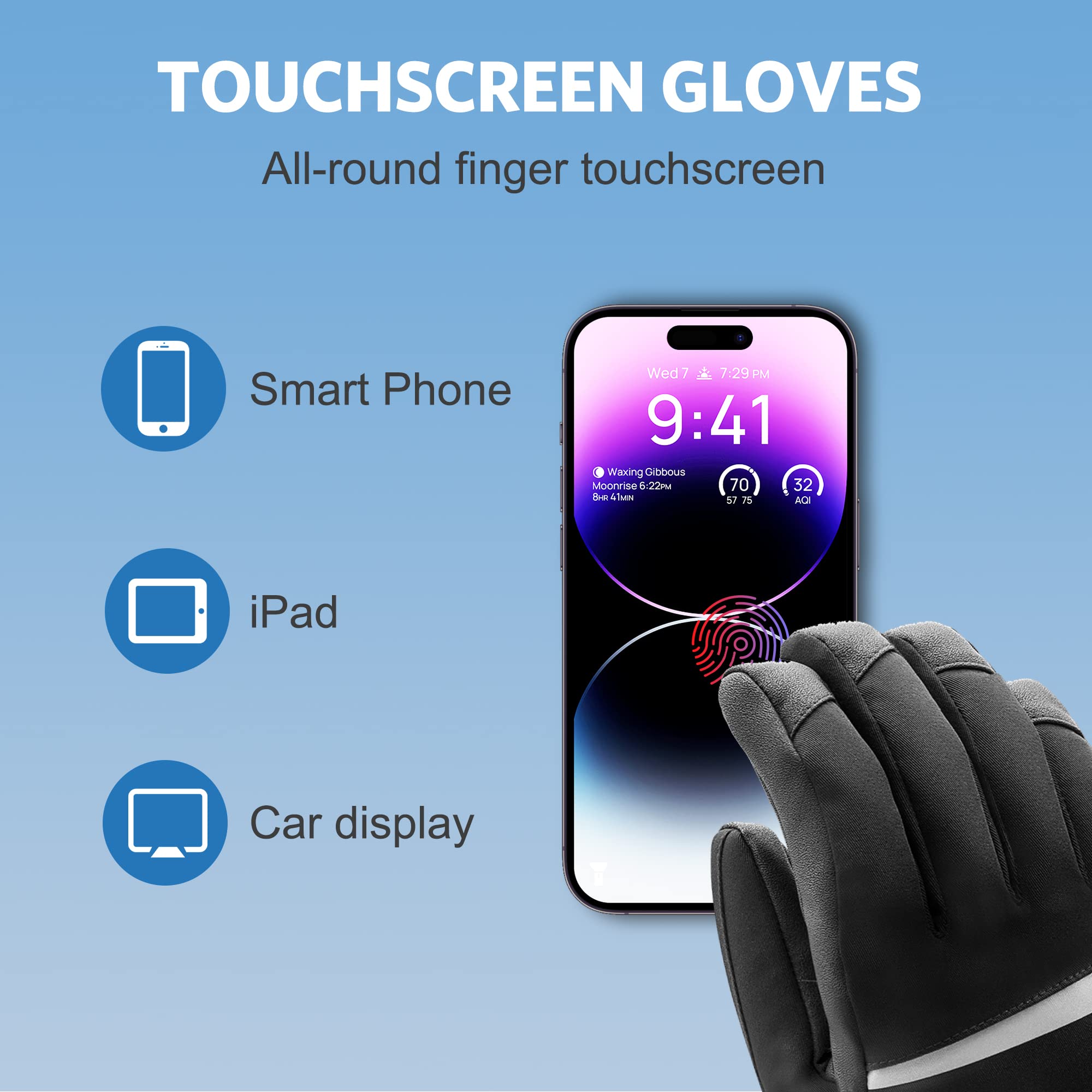 Winter Gloves for Men and Women, Waterproof Winter Gloves with Touch Screen for Work, Motorcycle, Skiing, Adjustable Wrist Leashes Gloves for Winter L