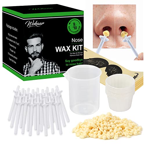 Nose Wax Kit for Men and Women,Nose Hair Removal Wax (100g/10-20 usuage count),20 Applicators,10 Mustache Guards,Safe,Easy,Quick and Painless