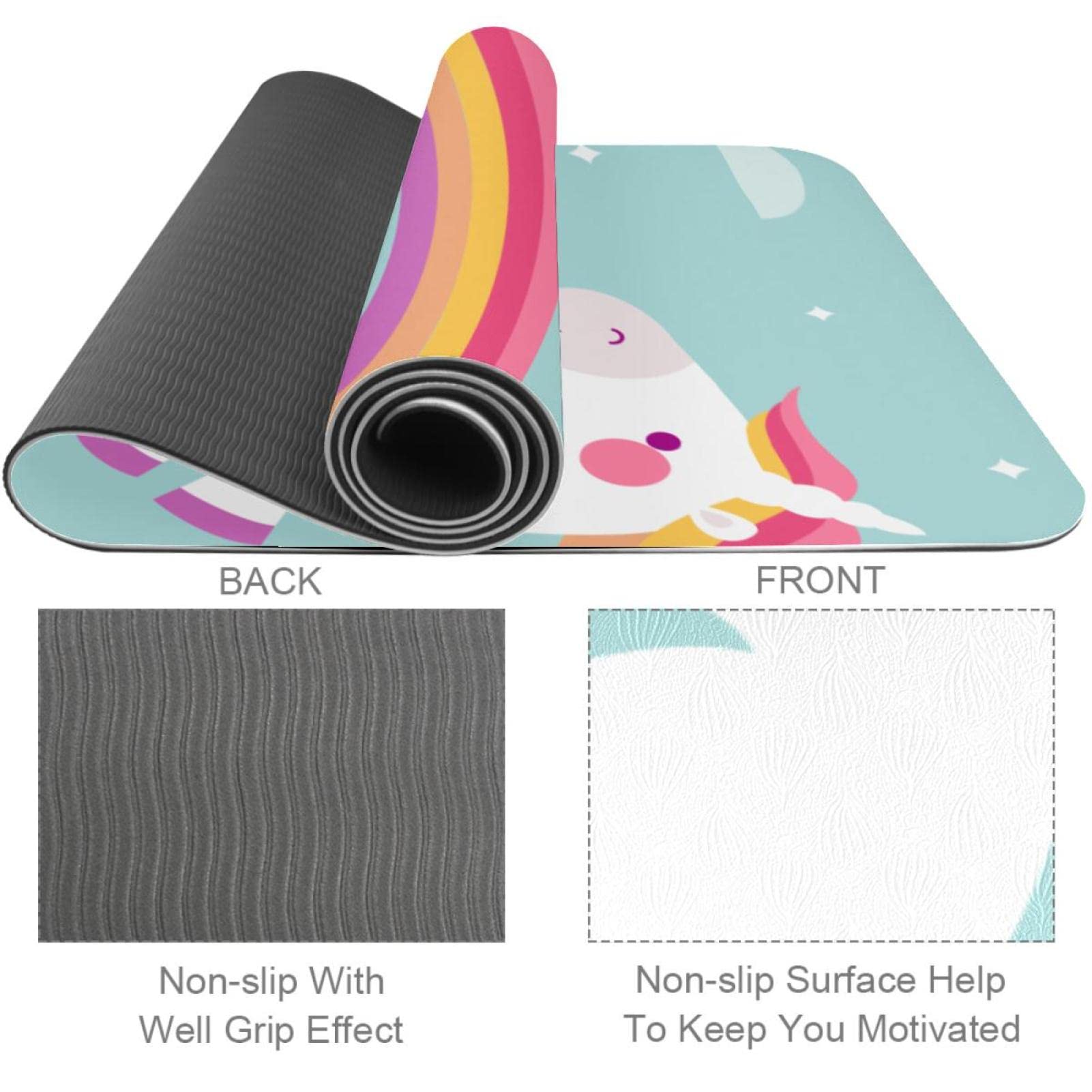 Yoga Mat, Yoga Mats for Home Workout, Workout Mat, Exercise Mats, Pilates Mat, unicorn animal rainbow blue pattern