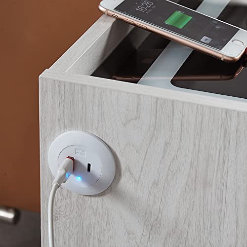 OLD CAPTAIN Nightstand with Wireless Charging Station, Smart Bedside Tables with Drawers and Open Storage Shelf for Bedrooms (White Wood Grain) … … …