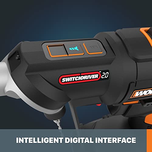Worx Nitro 20V SwitchDriver 2.0, 2-in-1 Brushless Cordless Drill Driver, 2-in-1 Drill Set Rotatable Dual 1/4" Chucks, Compact Cordless Drill with Digital Torque Setting WX177L.9 β (Tool Only)