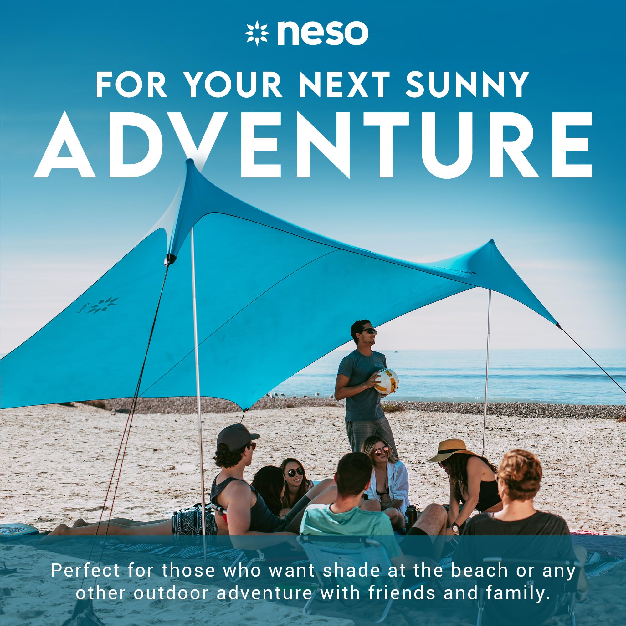 Neso Gigante - Portable Beach Tent - Ideal to Enjoy with Family and Friends - UPF 50+, Water-Resistant, and Lightweight - Teal, 11' x 11'