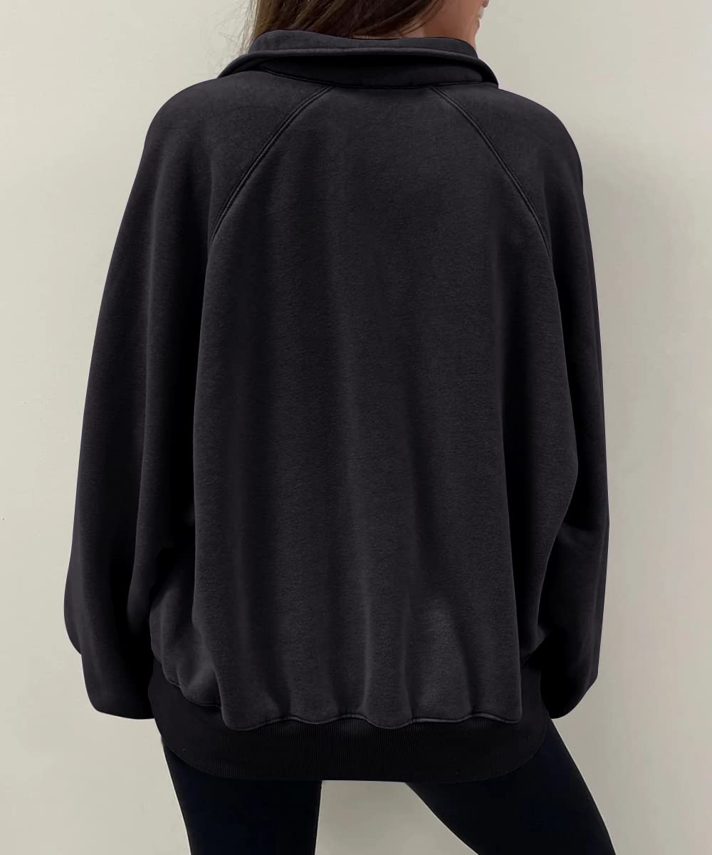 Trendy Queen Womens Sweatshirts Cropped Sweater Fashion Hoodies Oversized Jacket Fall Clothes 2023 Lantern Sleeve Drop Shoulder Pullover Button Fashion Y2K Outfits Black