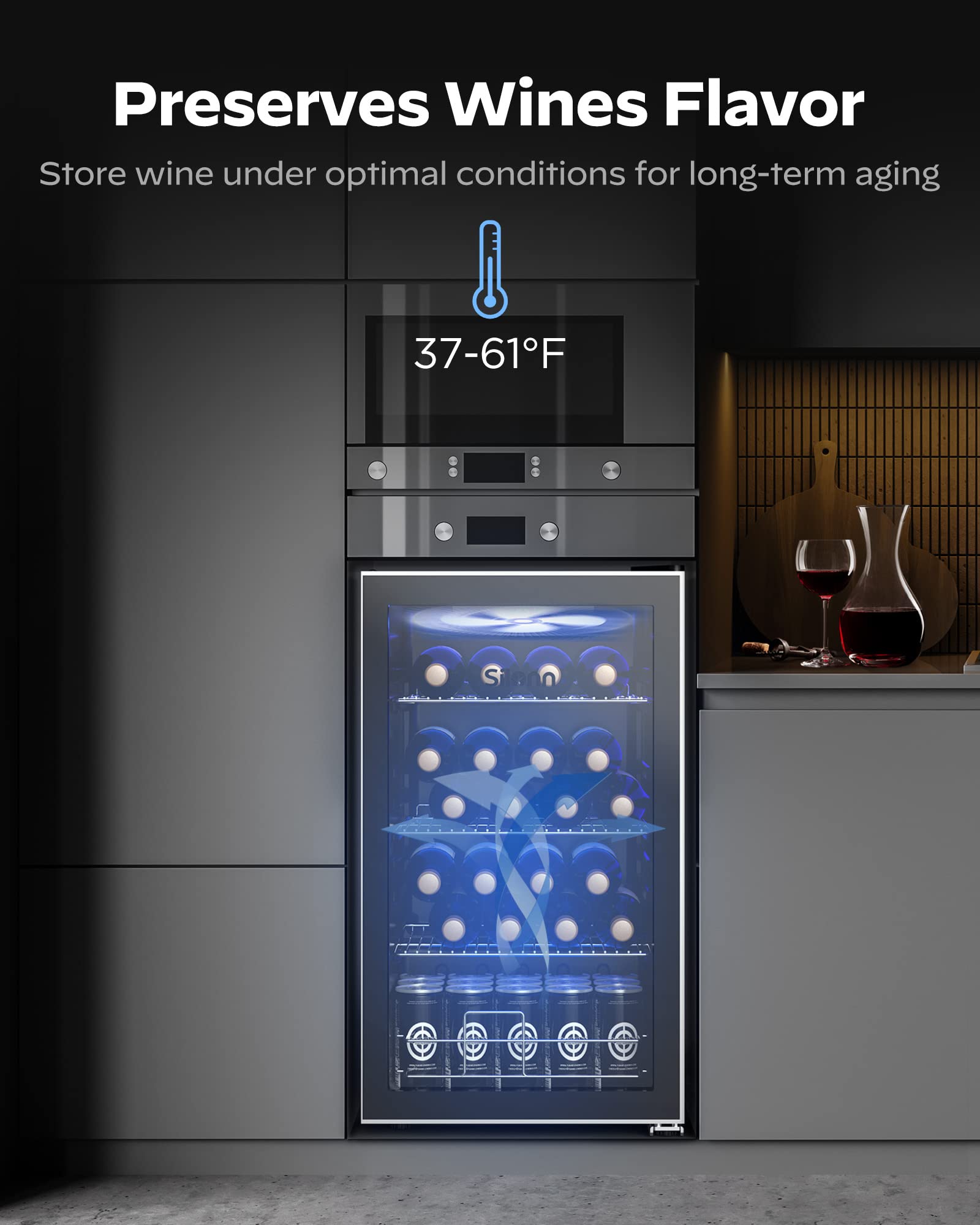 Silonn 26 Bottle Wine Cooler/Cabinet Beverage Refrigerator,Small Mini Wine Cellar for Red,White,Champagne or Sparkling Wine,40f-61f Digital Temperature Control Wine Fridge Glass Door