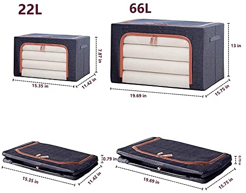 OJIMO 2 Pcs Foldable Clothes Storage Bins,Stackable Metal Frame Storage Box w/Reinforced Handle, Stackable Thick Linen Fabric Closet Organizer Set w/Clear Windows, Sturdy Zippers(15.4x11.4x7.9in)