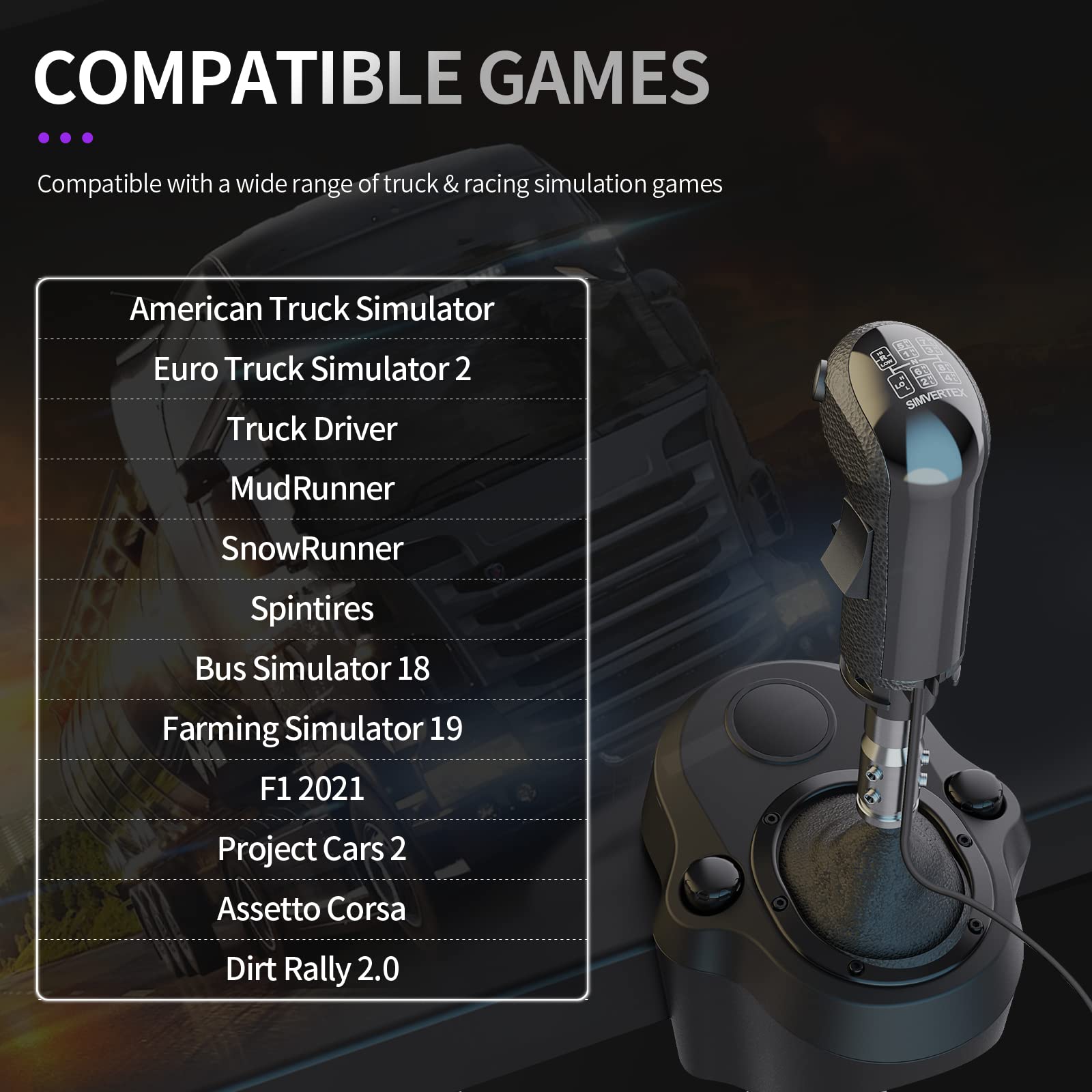 TOCiTAA USB Truck Simulator Shifter, Gearshift Knob for ATS & ETS2 - Compatible with Logitech G29 G27 G25 G920, Thrustmaster TH8A and Fanatec SQ - PC Racing Shifter