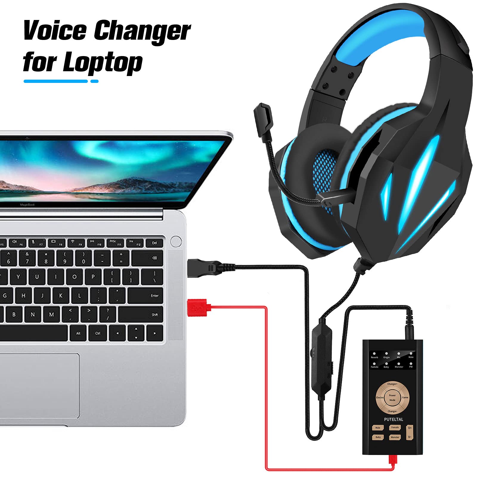 PUTELTAL Adjustable Gaming Voice Changer Disguiser for PS4/Xbox one/S/X/PS5/Computer/Laptop/Smart Phone & More (S-P50-03)