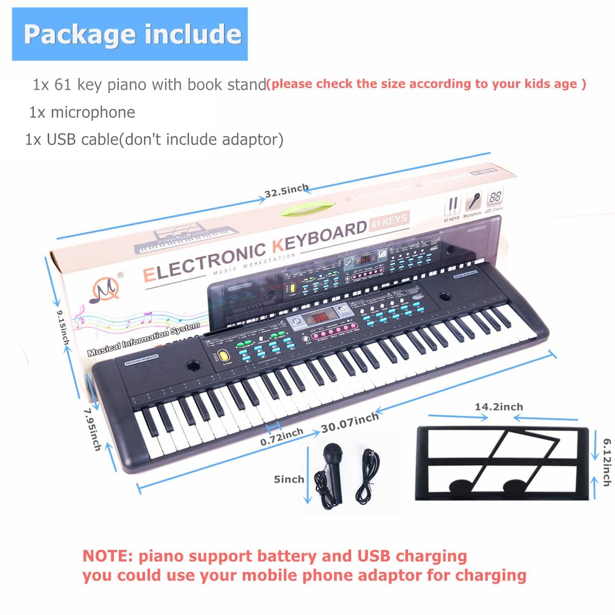 SEMART keyboard piano 61 key electric piano digital w/stand microphone electronic keyboards musical toy gifts for kids beginners