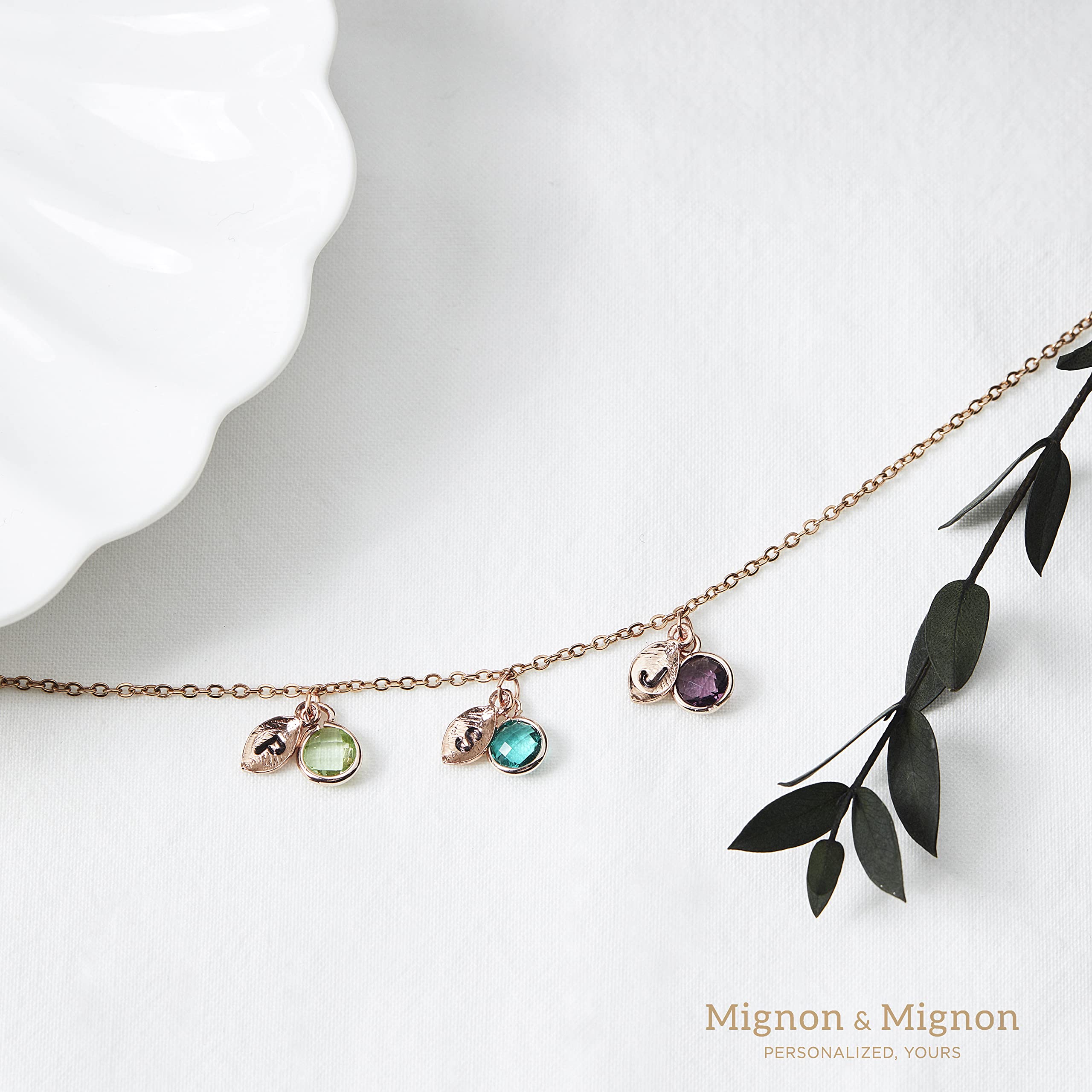 MignonandMignon Birthstone Personalized Initial Necklace Mother's Day Gift from Daughter Customized Jewelry May Birthday Friends Family Birth Stones For Grandma - BSN-H-L-D