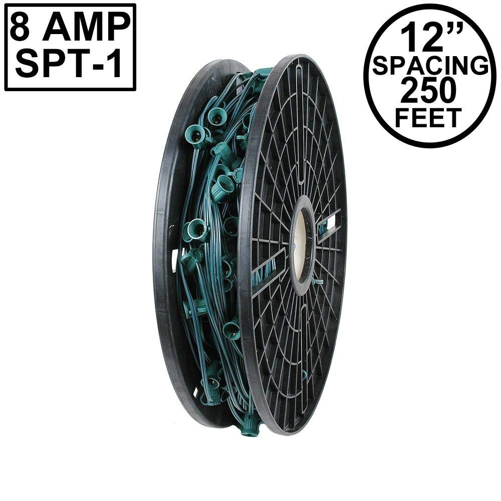 Novelty Lights C9 250FT Spool Christmas Light Reel, Commercial Outdoor Christmas Decorations Green Wire 12 Inch Spacing, C9/E17 Christmas Lights Reel for Christmas Lights