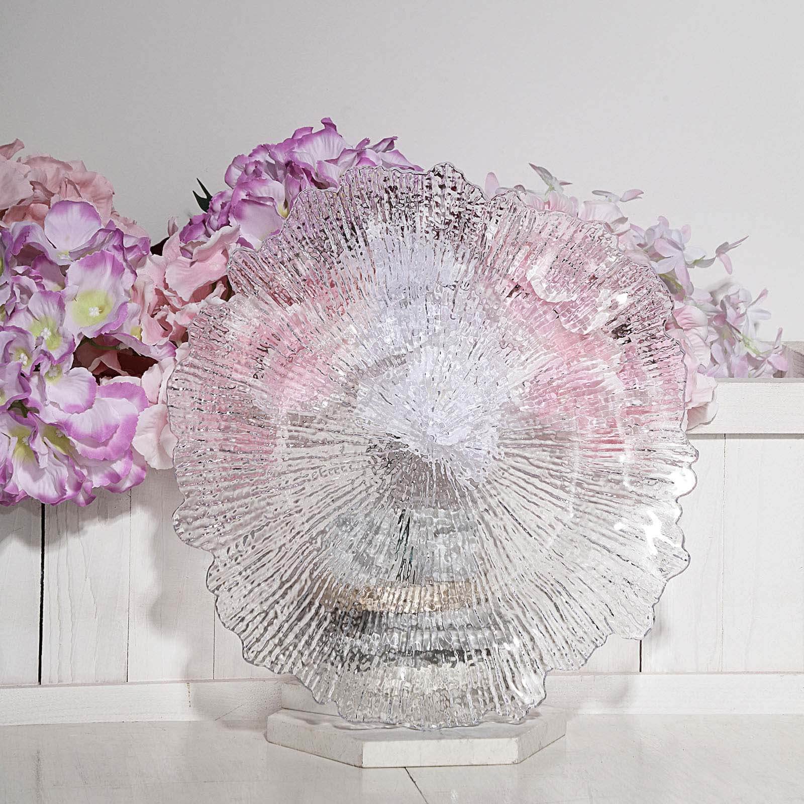 Tableclothsfactory 6 Pack 13" Round Clear Acrylic Reef Charger Plates Ruffled Rim Dinner Charger Plates For Weddings Events