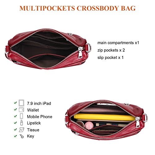 Over Earth Genuine Leather Shoulder Bag Small Crossbody Handbags for Women Ladies Purse(O131E Wine Red)