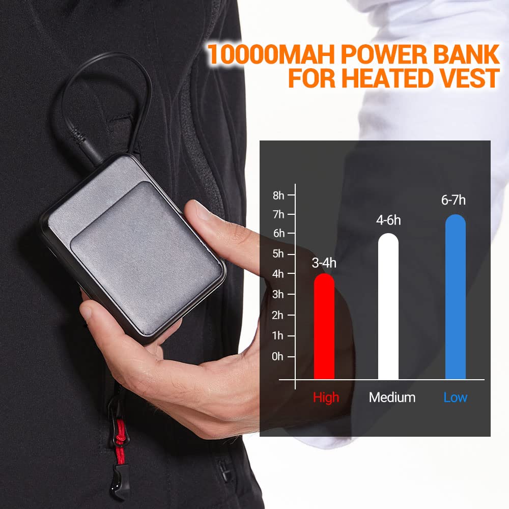 ZIFUMEI 7.4V 5000mAh Rechargeable Battery Pack for Heated Vest Jackets with 46 Inch Charging Adapter with DC 3.5×1.35mm Port