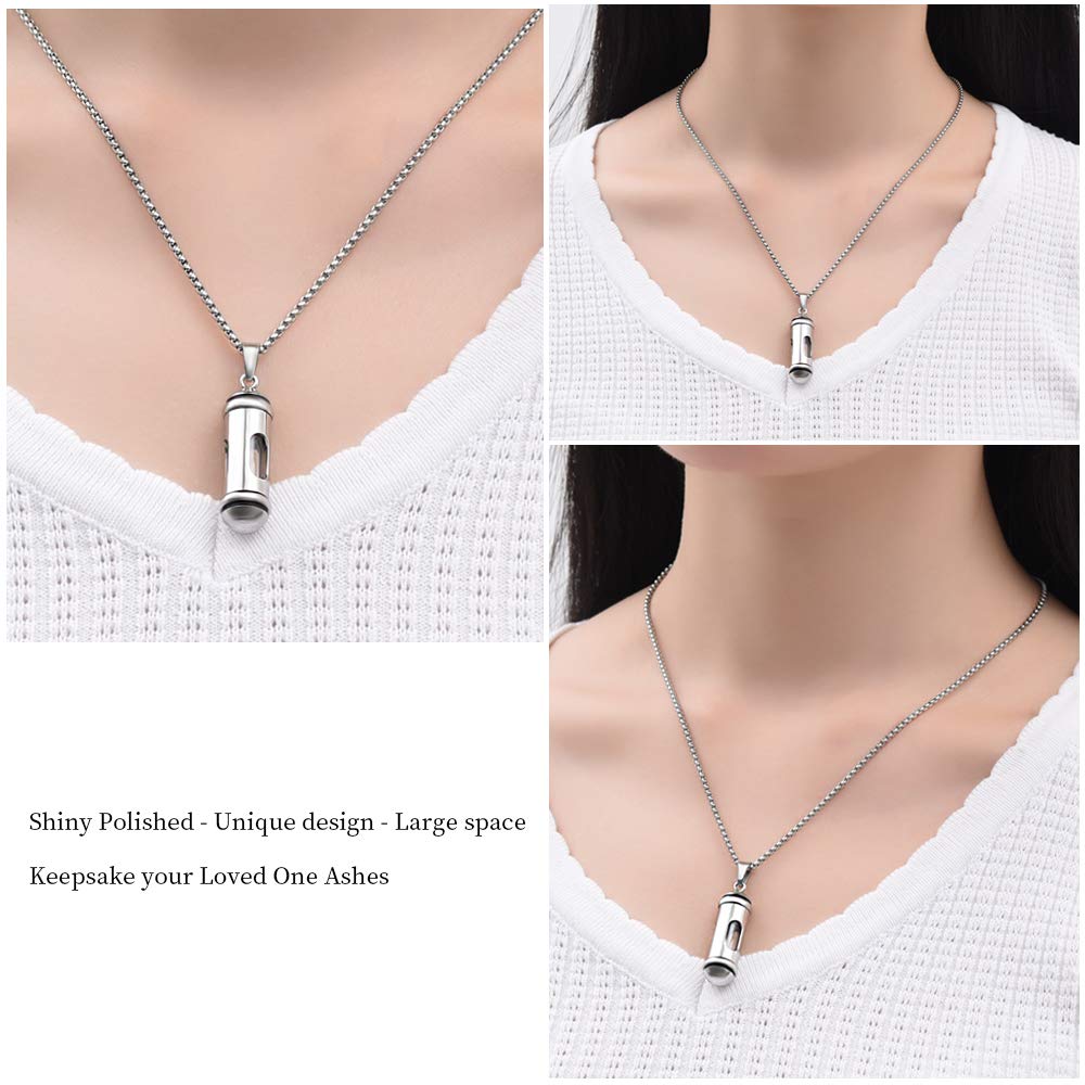Oinsi Window of Glass Cylinder Cremation Urn Jewelry Keepsake Memorial Necklace Hold Ashes for Women (Silver Tone)