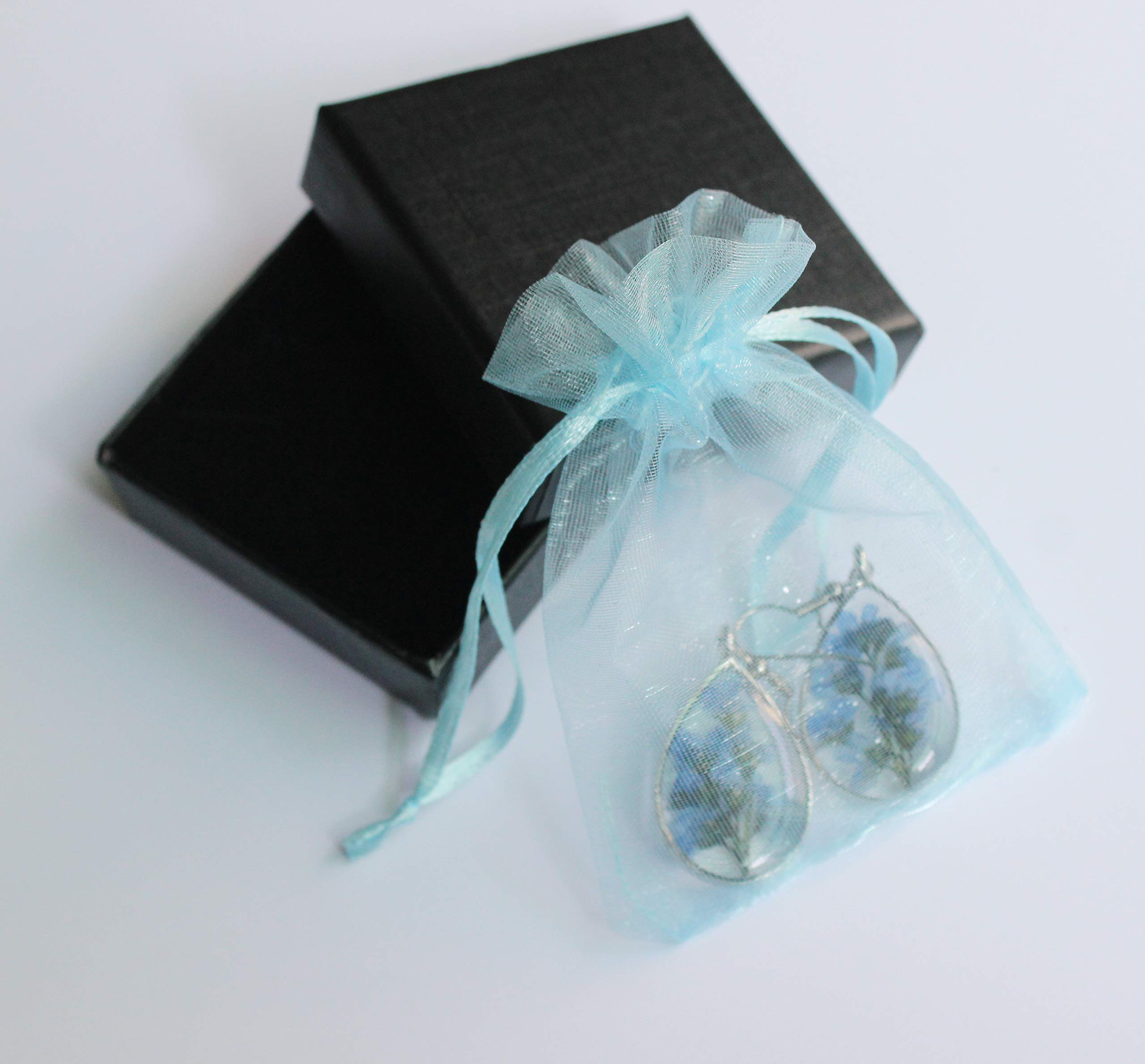 SI EASY Forget me not Flower Earrings, Personalised Real Pressed Dried Flowers Teardrop Earrings, Handmade Jewelry