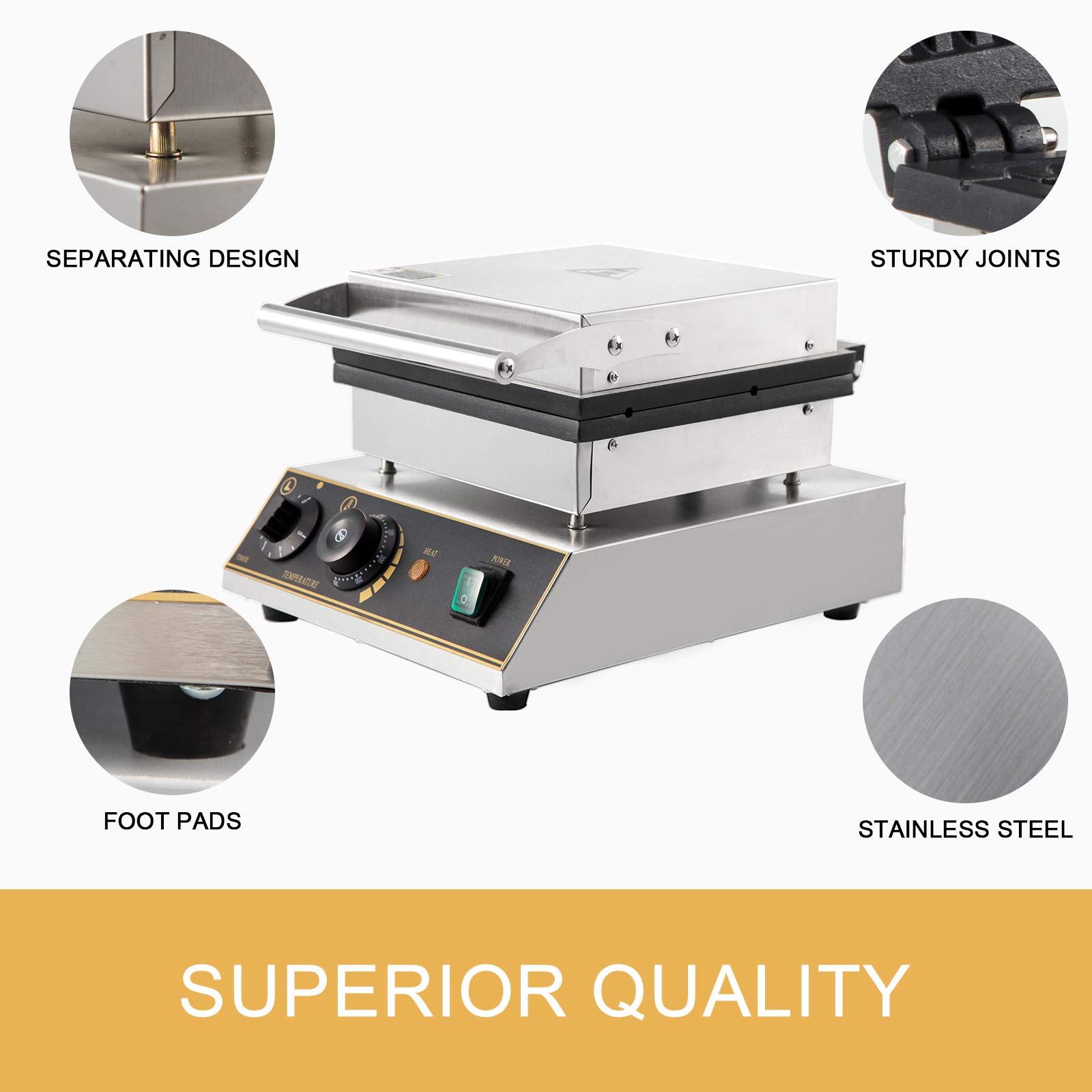 VBENLEM Commercial Round Waffle Maker 4pcs Nonstick Electric Waffle Maker Machine Stainless Steel 110V Temperature and Time Control Heart Belgian Waffle Maker Suitable for Restaurant Snack Bar Family