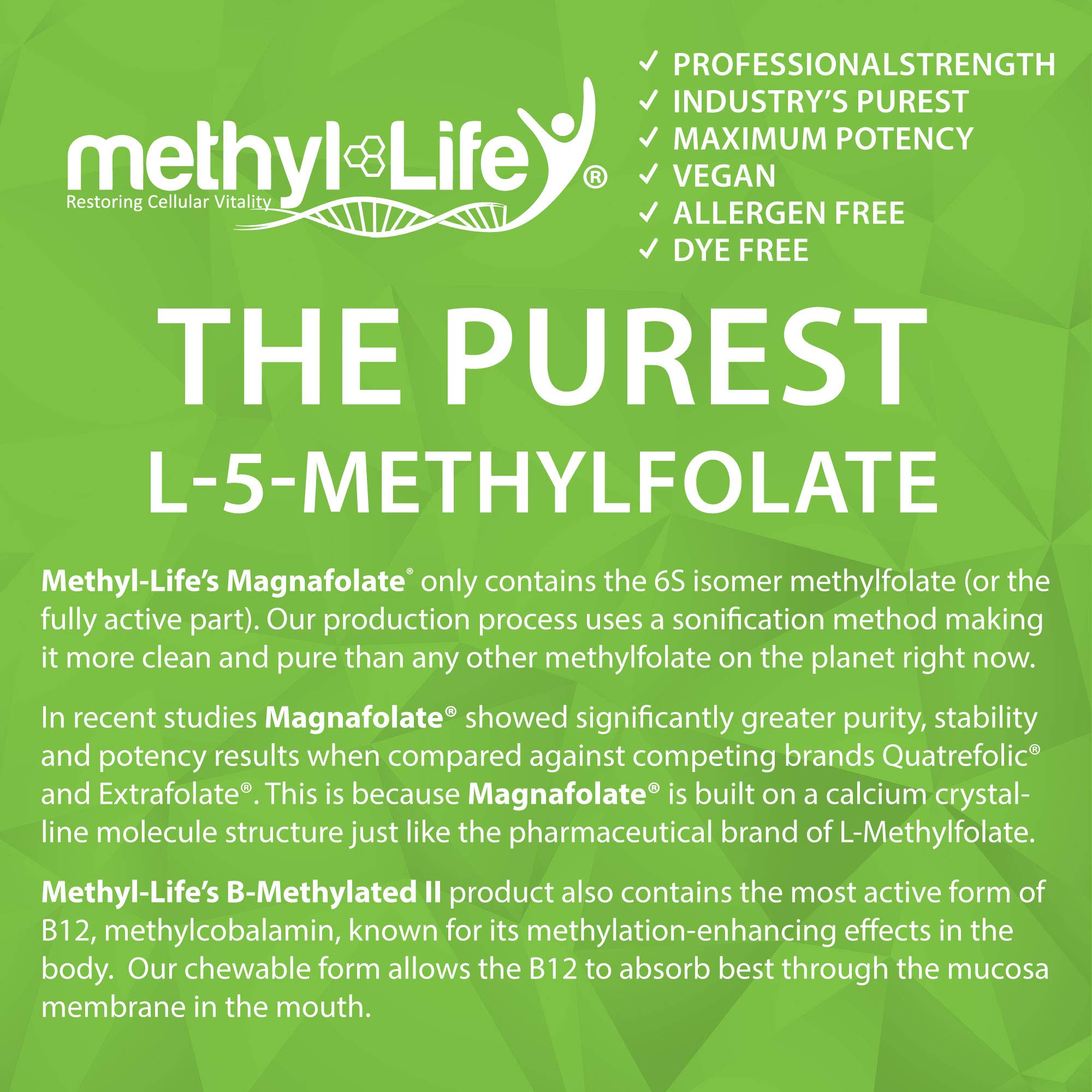 Methyl-Life B-Methylated II, Pure Pharmaceutical Grade Professional Strength Active Folate and B12 (as Methylcobalamin, 3.75 mg) - 3 Months Supply. Chewables