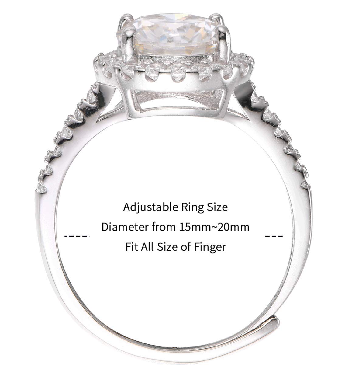 SecreTalk Moissanite Adjustable Engagement Ring 1CT 18K White Gold Plated Silver DF Color Diamond Wedding Ring for Women with Certificate of Authenticity