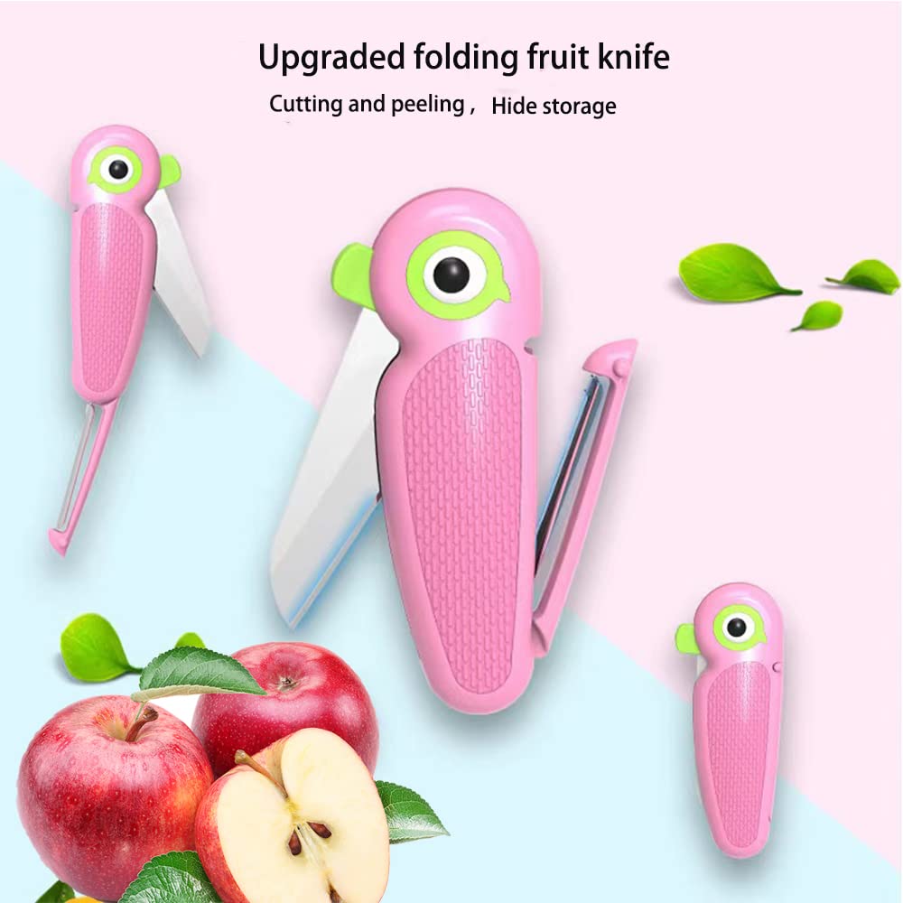 X.SSTTXN Ceramic Fruit knife, Portable Ceramic Paring Knife - Small Folding Knife, Ceramic Peeler 2 in 1, Cute Portable Fruit Knife for Travel, Home, Office (Pink)