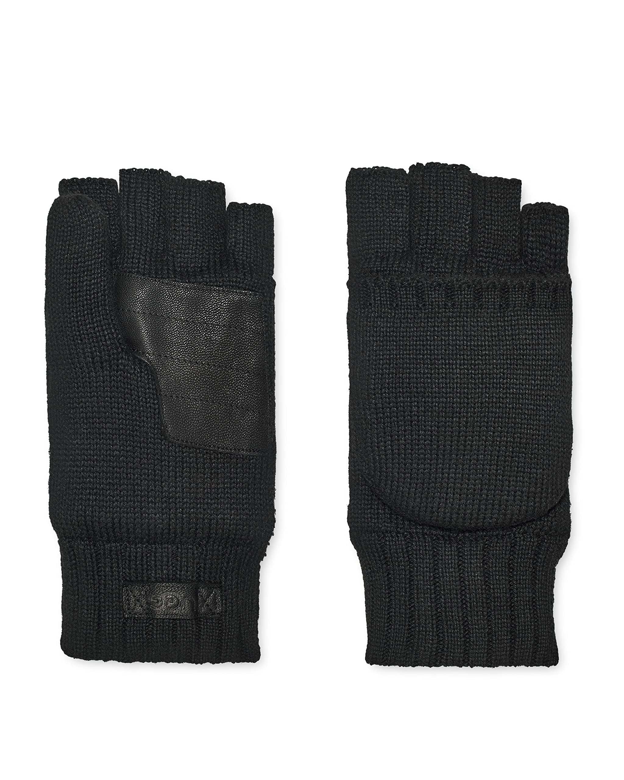 UGG Knit Flip Mitten with Leather Palm Patch Black LG-XL