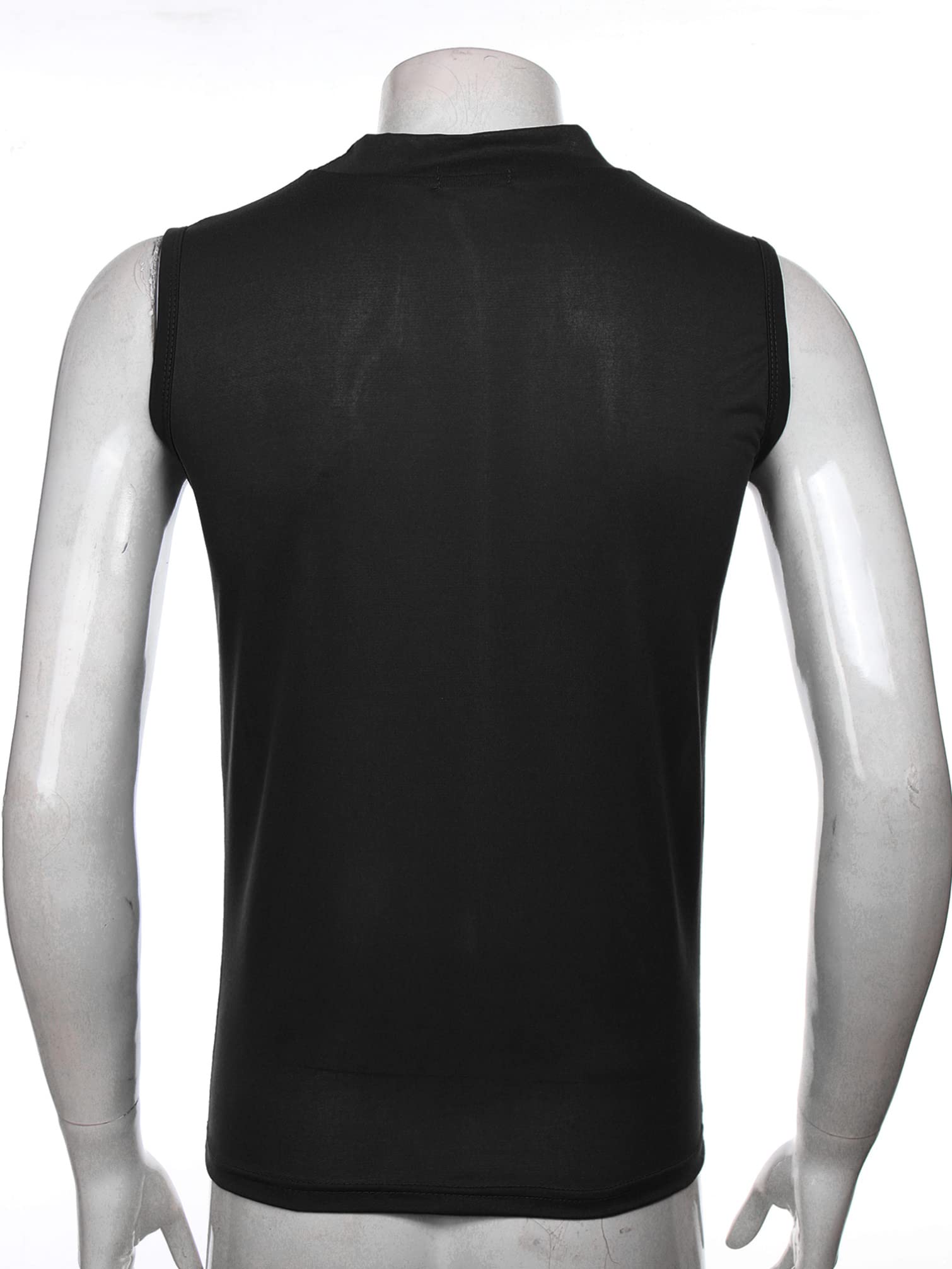 TiaoBug Men's Casual Sleeveless Shirts Mock Turtleneck Pullover Tops Undershirt Vest Tops Black Medium