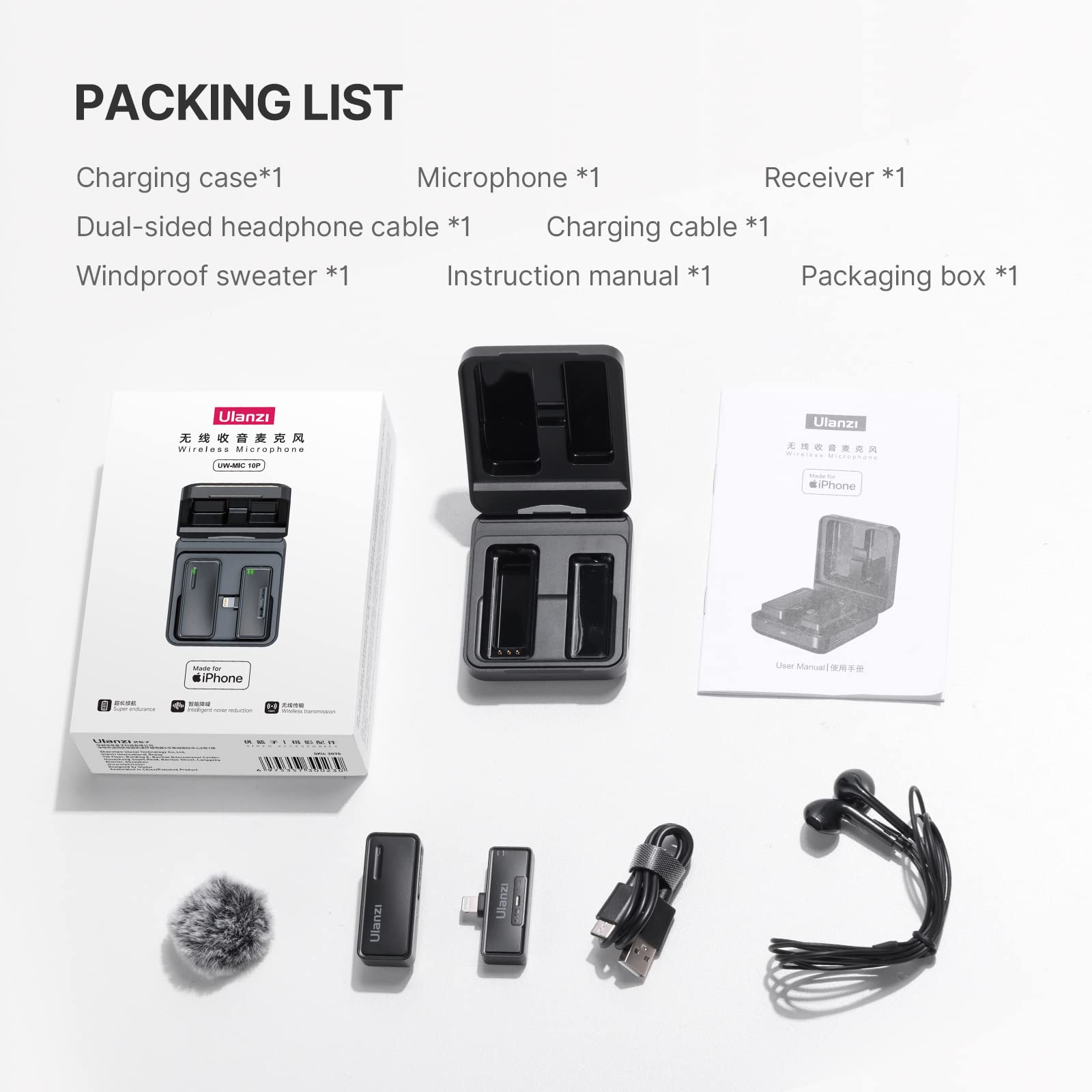 ULANZI Wireless Lavalier Microphone for iPhone iPad, 2.4GHz Clip on Lapel Microphone Mini Mic 100m Transmission with Charging Case for Video Recording Vlogging, Interview for iPhone 14/13/12