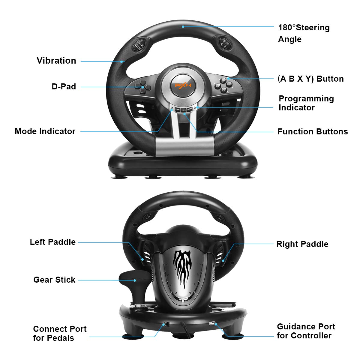 PXN V3IIBK PC Racing Wheel Game Steering Wheel, Used - Like New Driving Wheel Volante PC 180 Degree Racing with Pedal for Windows PC, PS3, PS4(black02)
