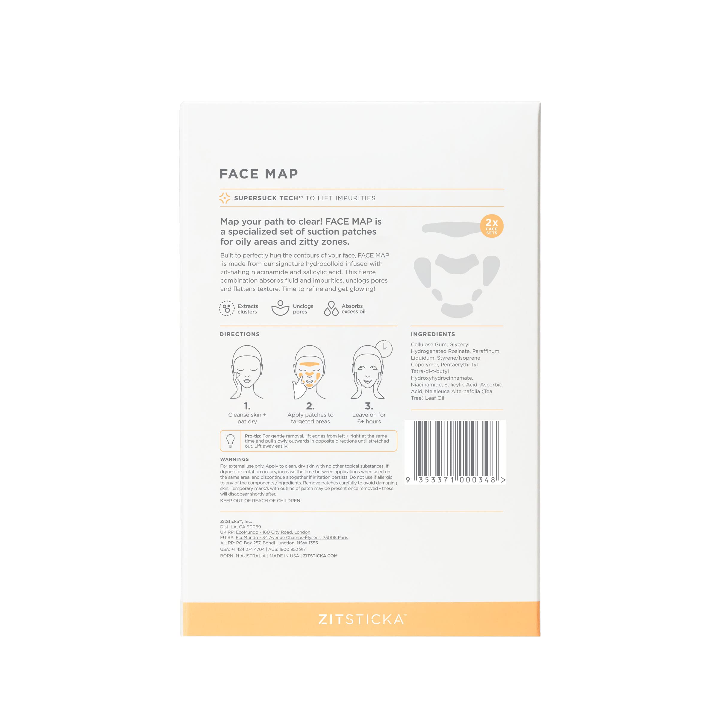 ZitSticka Hydrocolloid Surface Area Pimple Patches for Face - 2 Pack FACE MAP for Large Zit T-Zone Coverage - Absorbs Oil, Unclogs Pores, & Targets Clusters - Zit Patch and Sticker