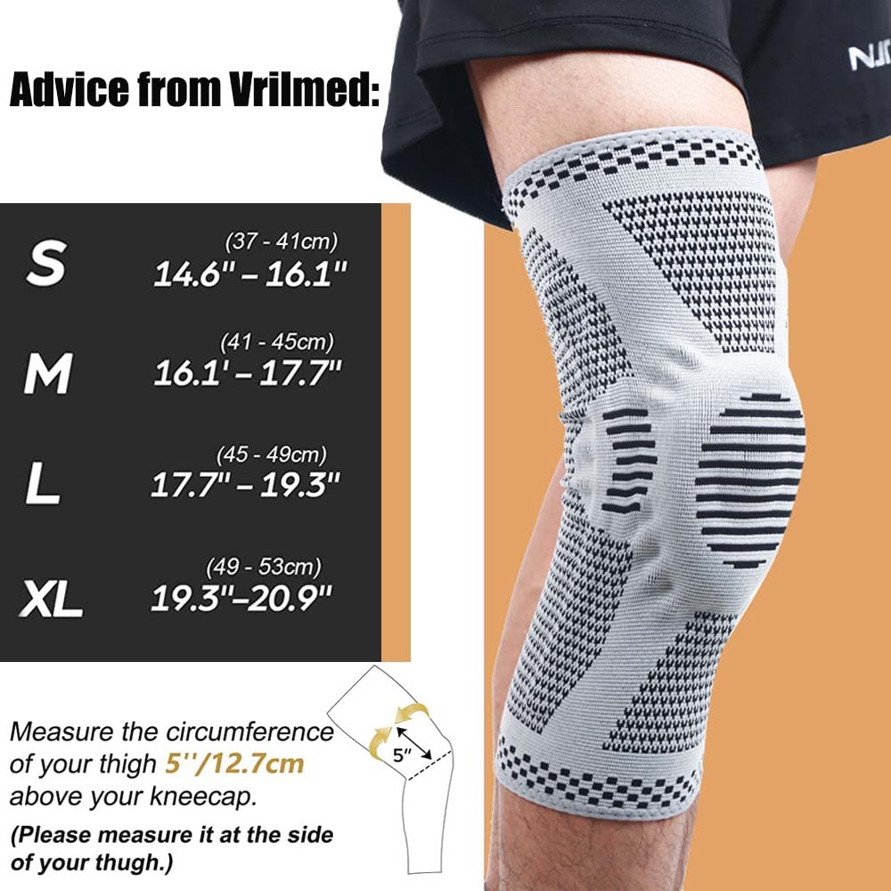 vrilmed [2 Pack Knee Brace with Patella Gel Pad & Side Stabilizers for Meniscus Tear, ACL, Arthritis, Joint Pain Relief