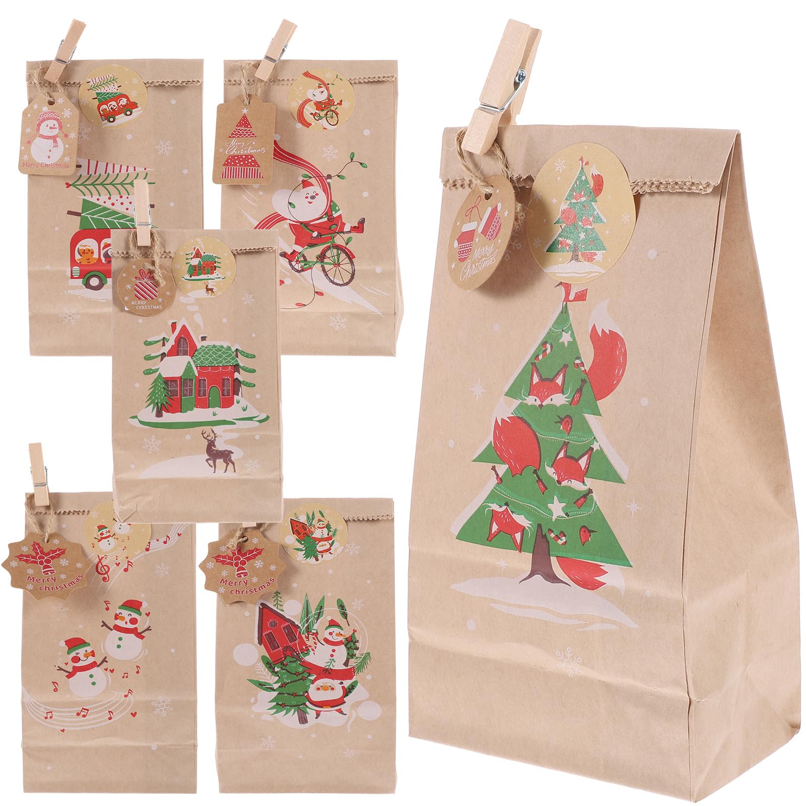 LUOZZY Bags Kraft Paper Xmas Cookies Bags Christmas Countdown Paper Bags Party Accessories