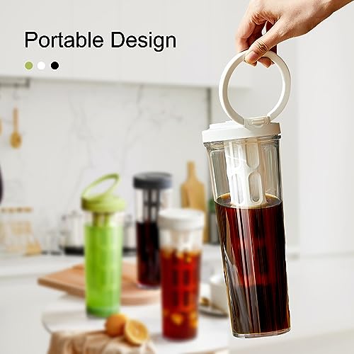 Portable Cold Brew Coffee Maker - 1L Cold Brew Water Bottle with Fruit Infuser for Making Iced Fruit Tea and Coffee - Perfect for Outdoor Exercise Travel and Gym (Green)