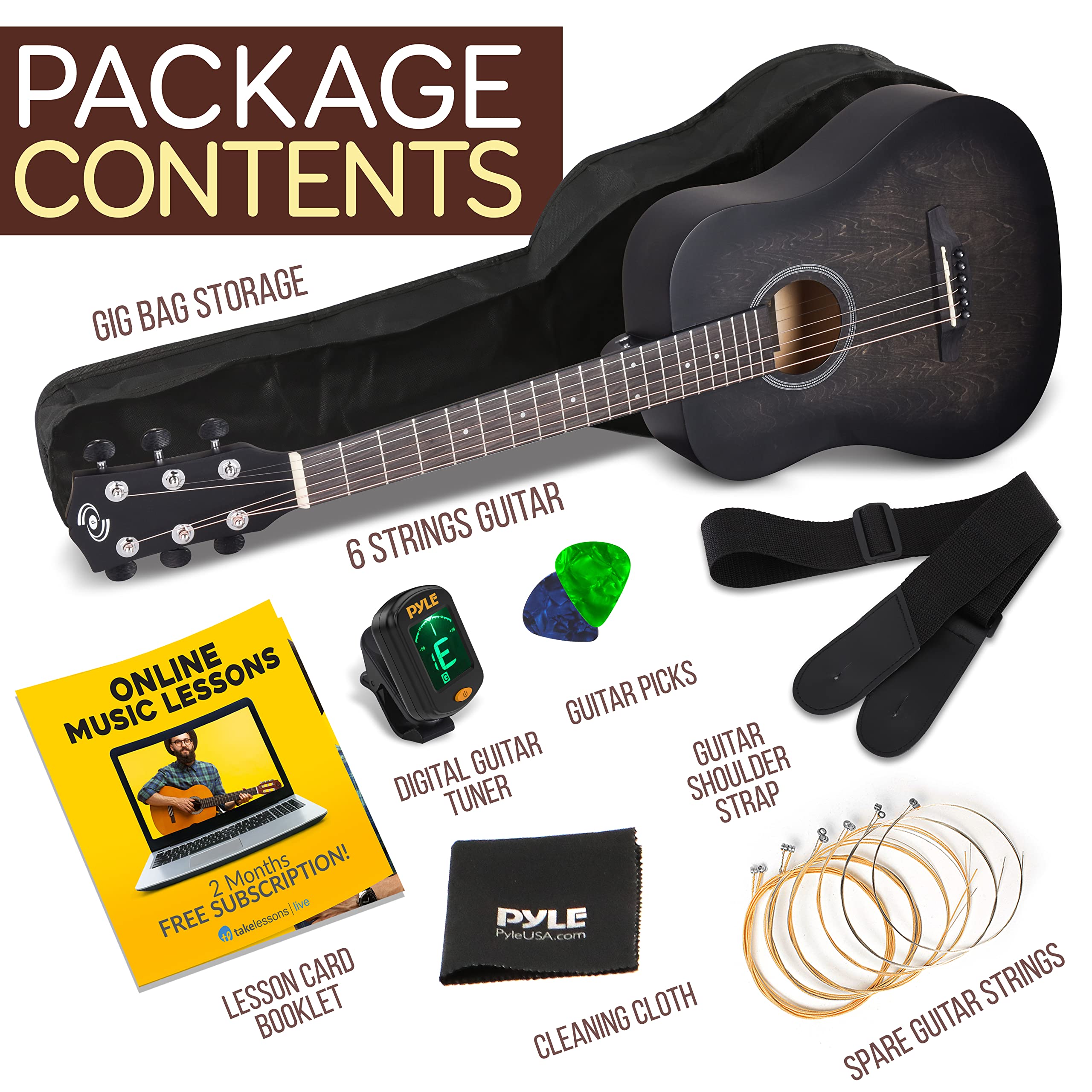 Pyle Acoustic Guitar Kit, 3/4 Junior Size All Wood Steel String Instrument for Beginner Kids, Adults, 36" Deep Ruby Mauve