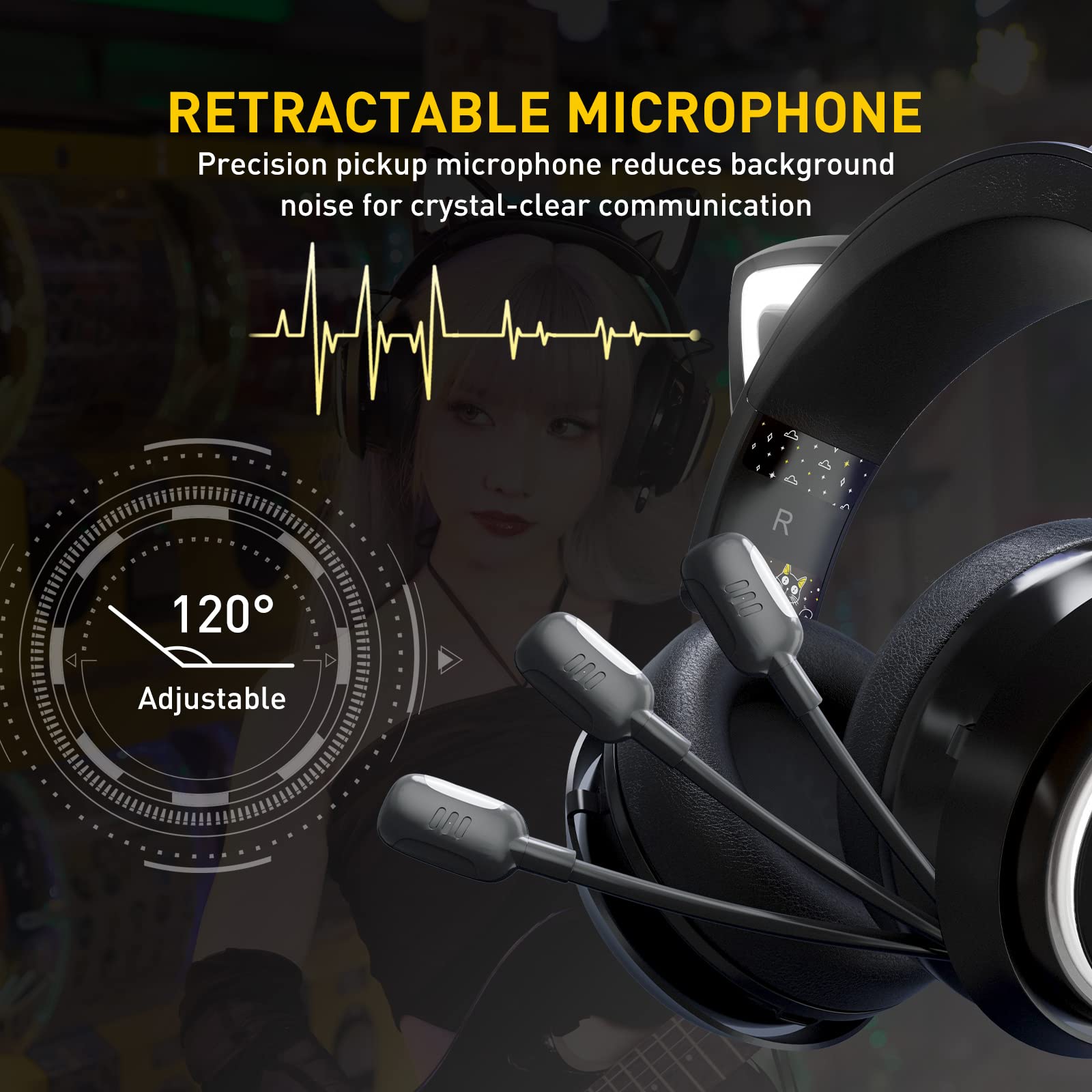 SOMIC GS510 Gaming Headset, Cat Ear Headset PC Gaming Headphones with Retractable Mic Noise Cancelling, Stereo Sound, DIY Face Covers for PC, PS4, PS5,Xbox One(Only White LED Light)