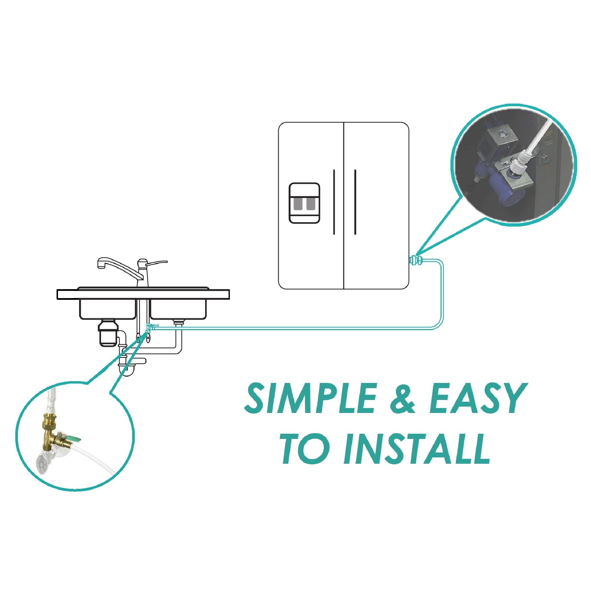Metpure Ice Maker Fridge Installation Kit – 25' Feet Tubing for Appliance Water Line with Stop Tee Connection and Valve for Quick Installation, 3/8" Fittings for Potable Drinking Water