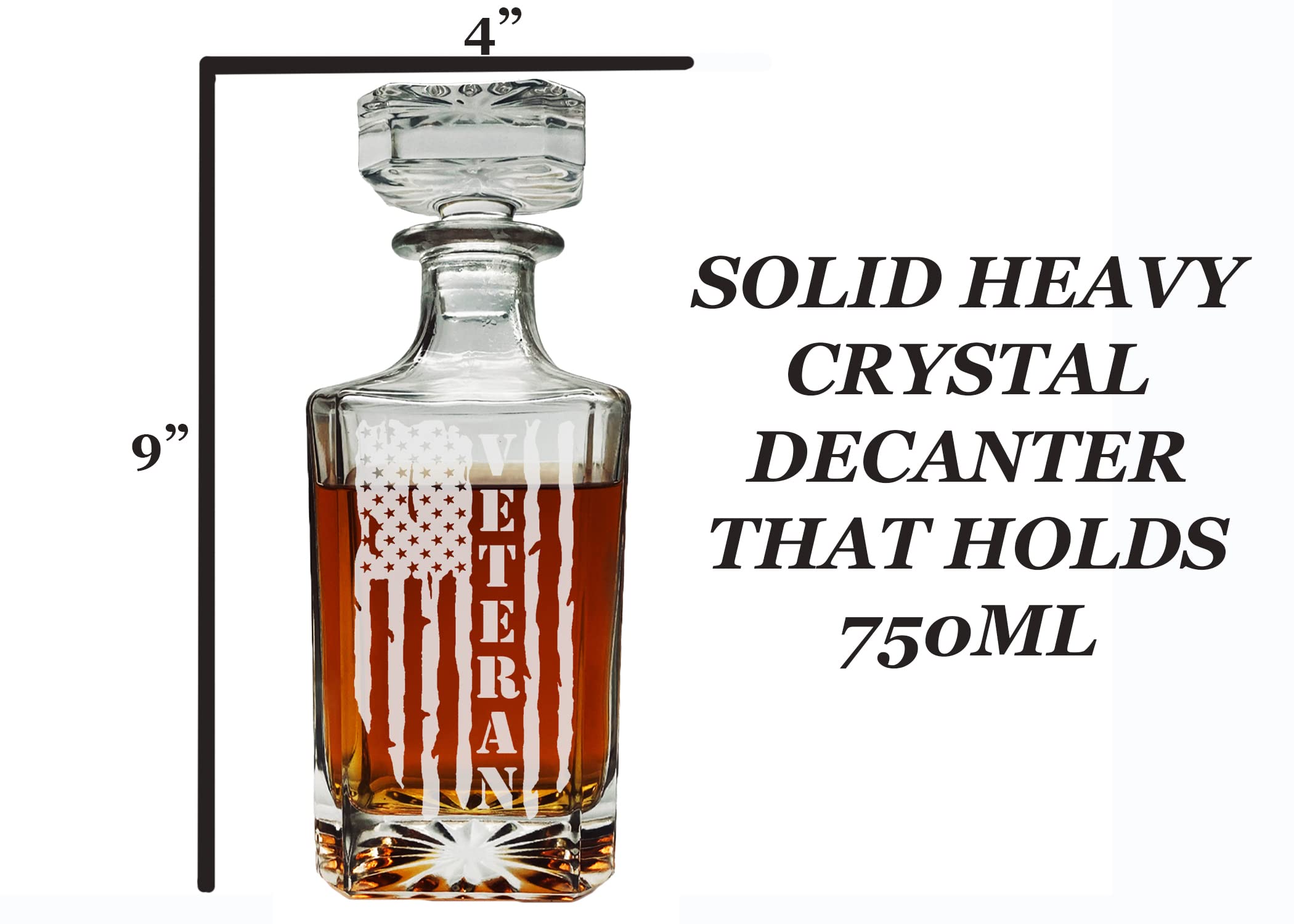 Veteran American Tattered Flag USA Patriotic Whiskey Decanter With Glass Stopper Custom Gift For Men Dad Veteran Father's Day