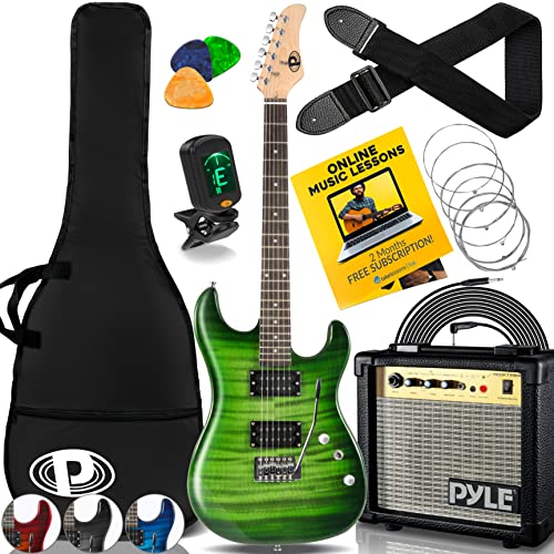 Pyle Electric Guitar Kit with Amp, Full Size Instrument with Humbucker Pickups, Guitarra Electrica Amplifier and Beginner Bundle Accessories, 39" Legacy Green