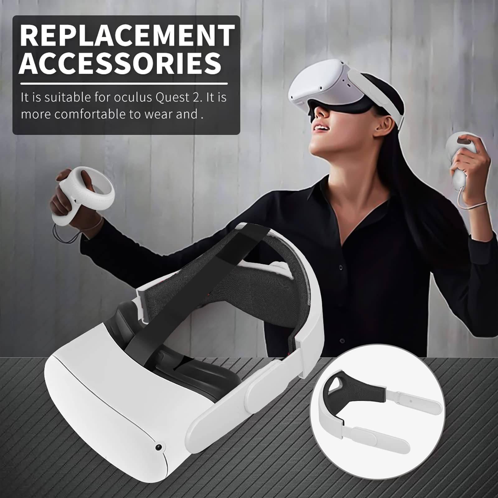SUIHUOJI for VR Oculus Quest 2 Accessories 5 in 1 Replacement Head Strap Elite Kits Protective Lens Cover Sweatproof/Silicone Face Pad Cover/Controller Grips Cover for Quest 2 Headset (White)
