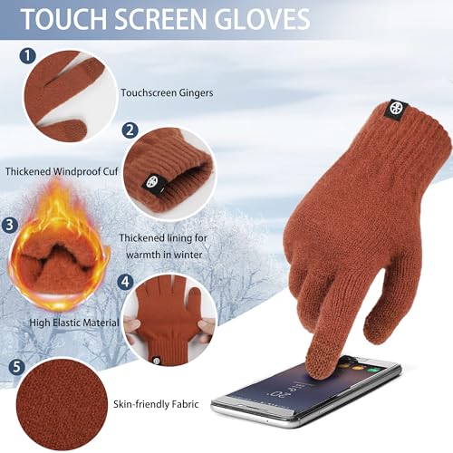 Women's Winter Beanie Hats Scarf Touchscreen Gloves for women men Warm Set Cable Knit Slouchy Cap with Fleece Lined (KHAKI)