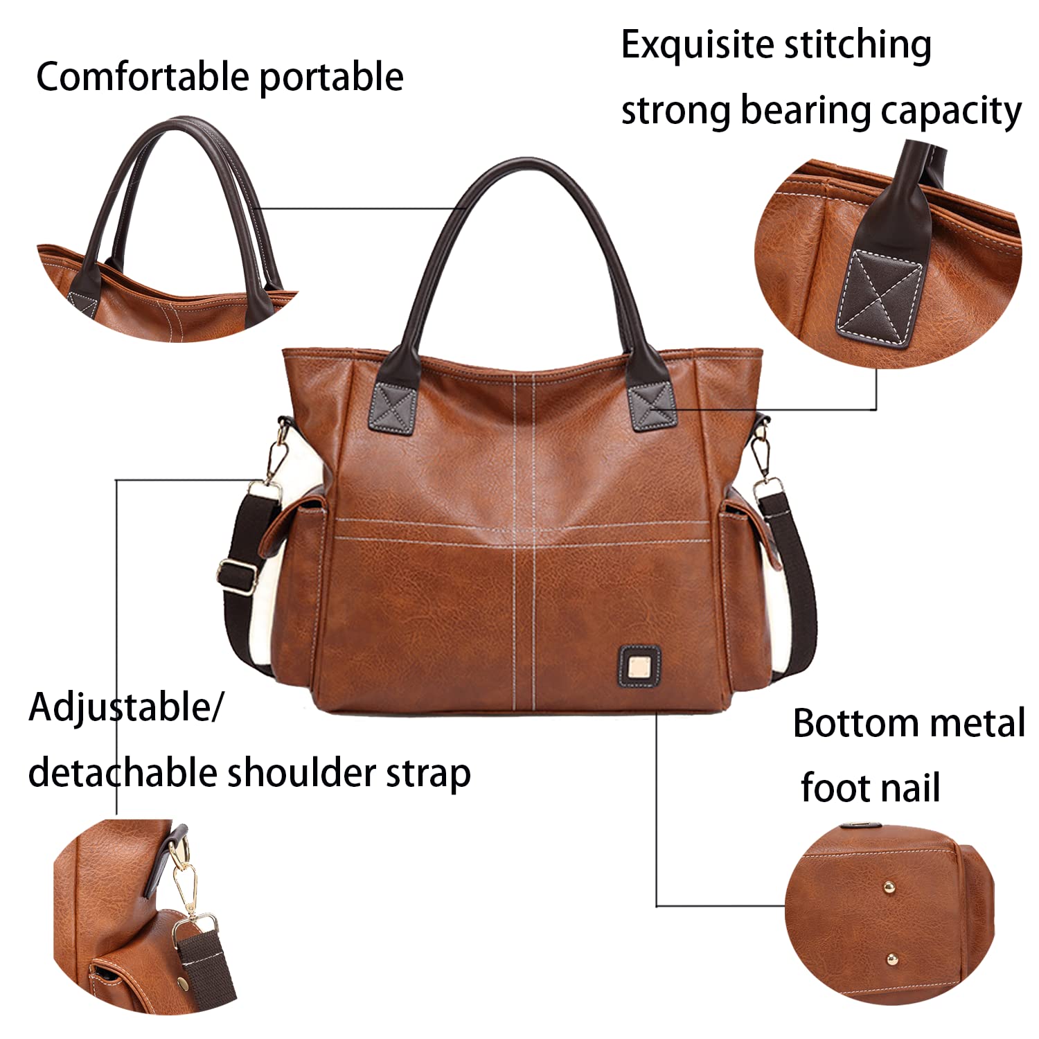 Women Top Handle Satchel Handbags Large Purses Faux Leather Tote Bag School Shoulder Bag with External Pocket (black)