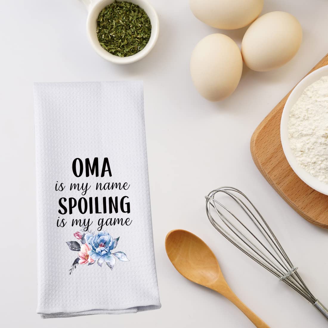 PWHAOO Grandma Oma Kitchen Towel Oma is My Name Spoiling is My Game Kitchen Towel Oma Kitchen Dish Towel (Spoiling Oma Towel)