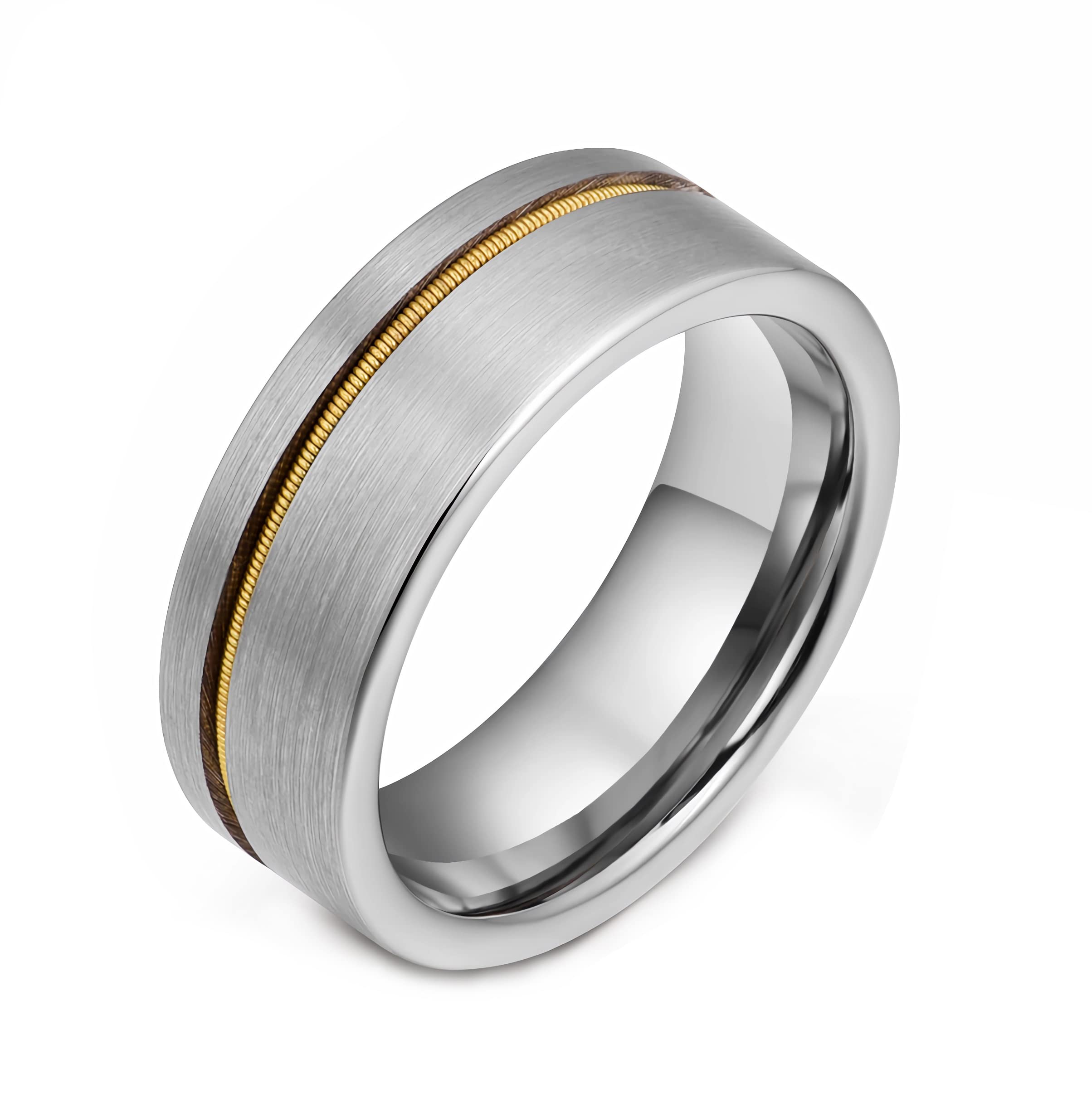 Vulca 8mm Tungsten Carbide Wedding Ring with Guitar String Inlay - Silver Engagement Ring For Men's and Women's Wedding Band (10,Silver-W08)