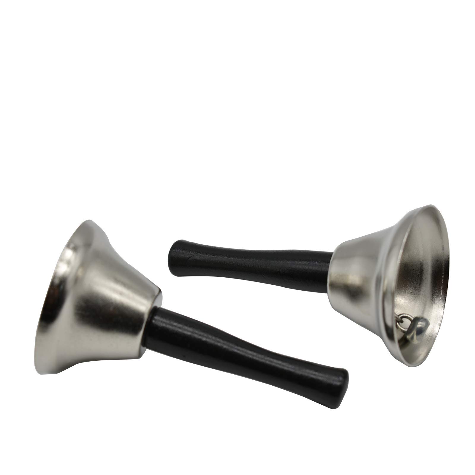 Maydahui 2PCS Dinner Hand Bell Silver Steel Loud Call Christmas Jingle Bells for Wedding Events Decoration Alarm Inside Classroom Food Line Jingles Ringing