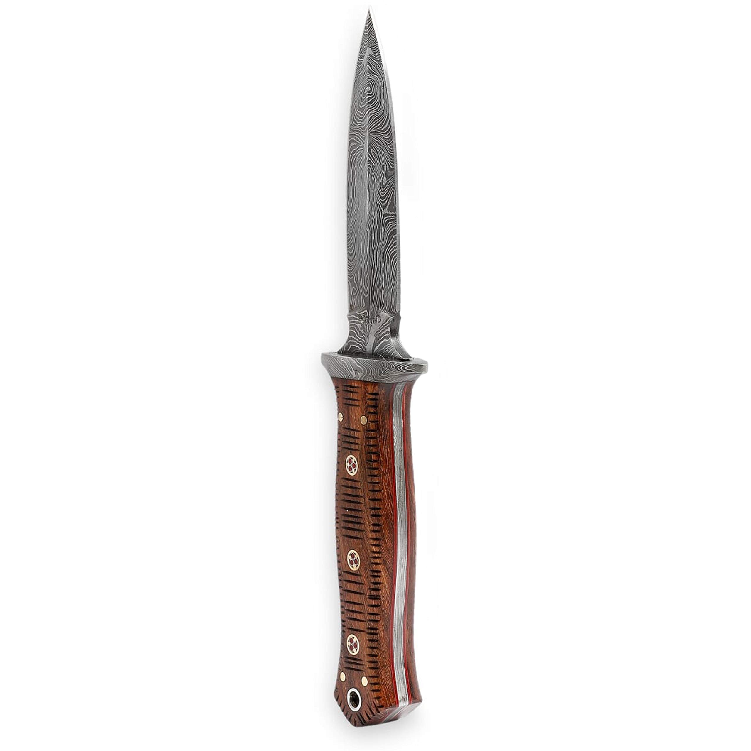 Perkin Handmade Knife Damascus Steel Hunting Knife With Leather Sheath