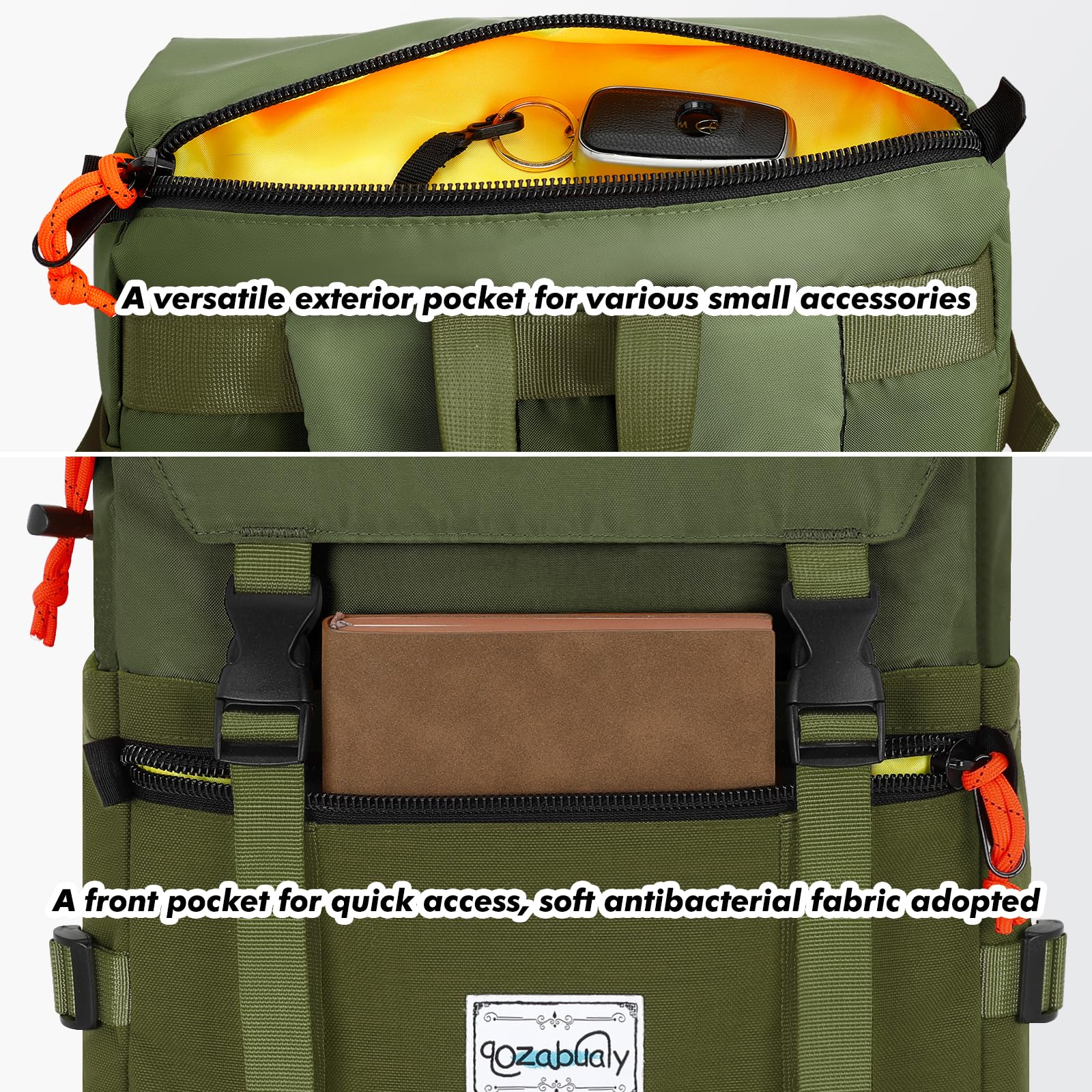 qozabualy Top Flap Design Backpack, XL Outdoor Travel Daypack/Vintage Backpack for Men Women - Younger Quick Pack