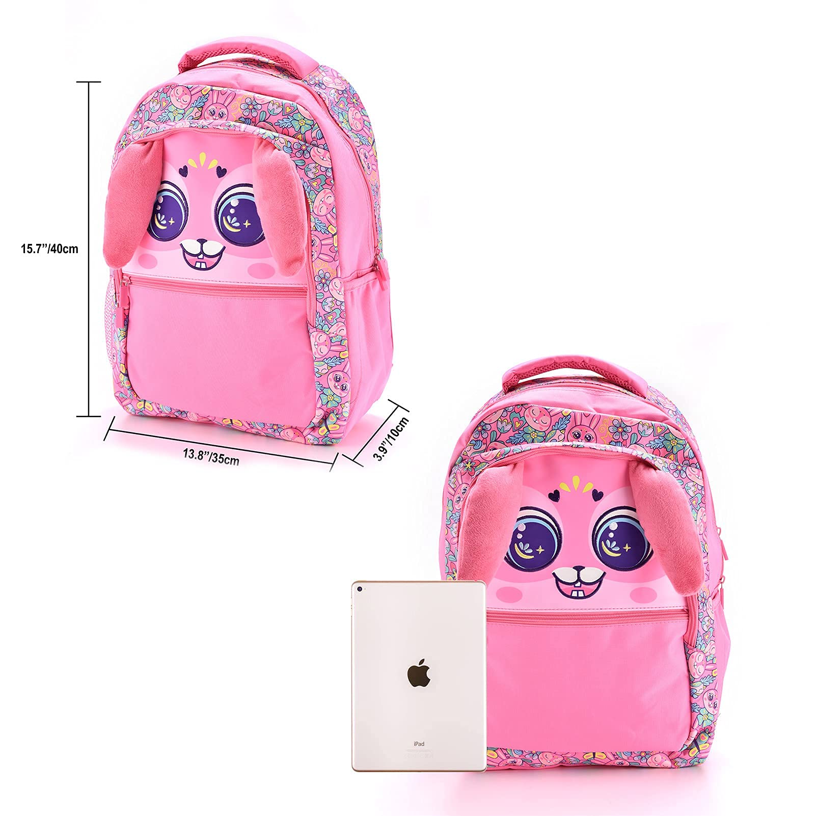 SPENCIL Large Kids Backpack Cute Bunny Print Waterproof Elementary School Backpack for Girls