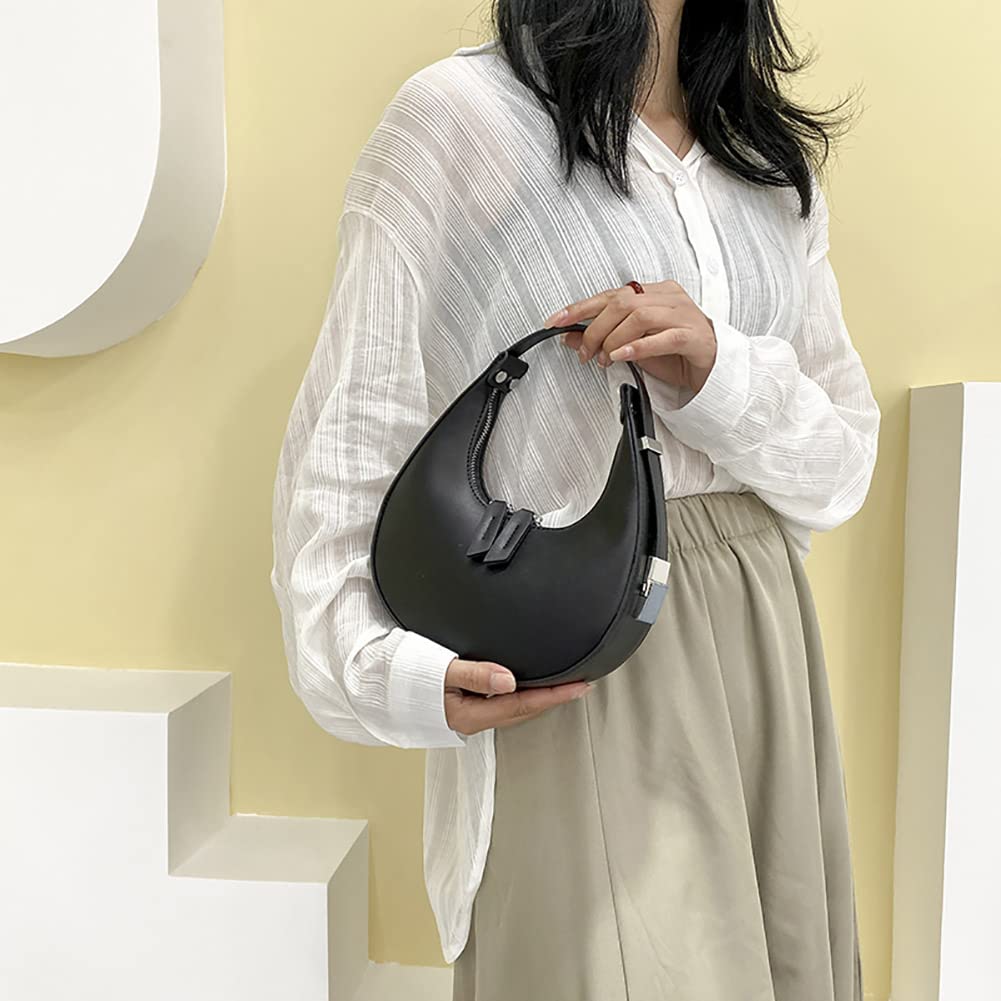 Women Underarm Purse Leather Small Shoulder Bag Crescent Hobo Bag Y2k Handle Dumpling Handbag with Zipper