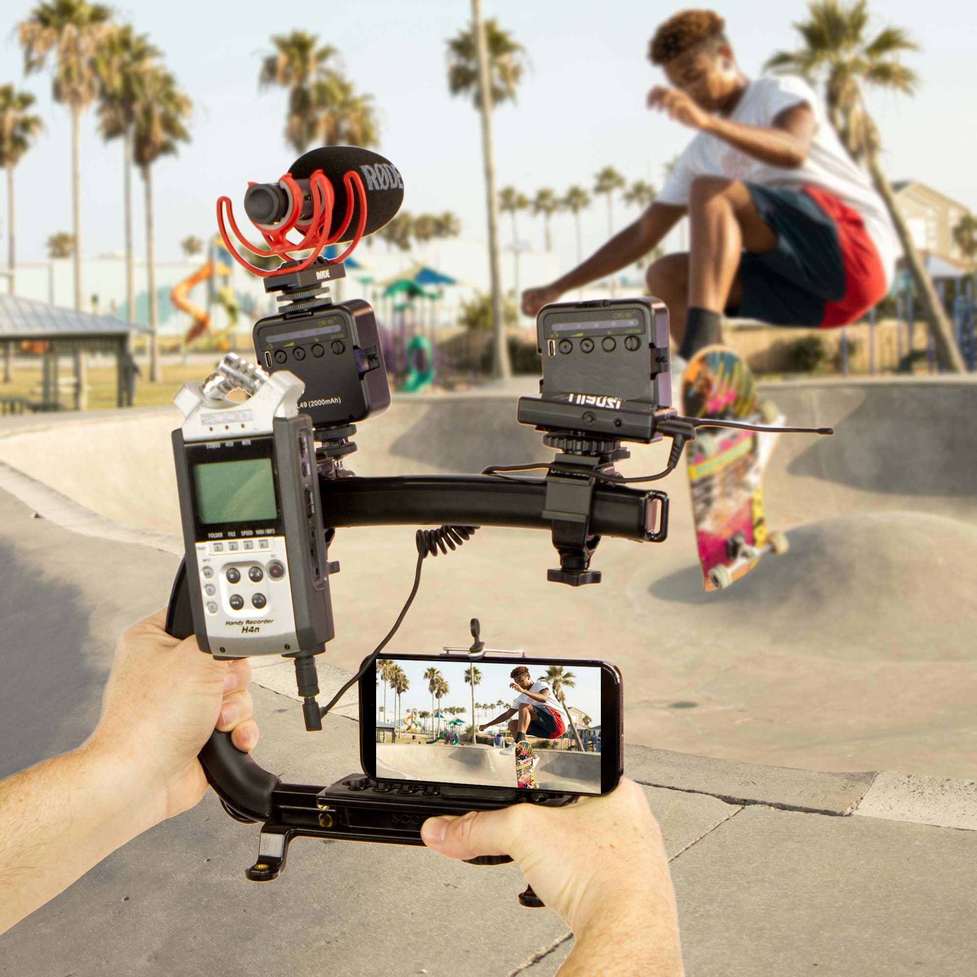 Scorpion EX Video Action Stabilizing Rig Handle Grip Handheld Stabilizer with Hot-Shoe Mount for Canon Nikon Sony Panasonic DSLR & Mirrorless Camera Camcorder (TRIPLE COLD SHOE JR-RD)
