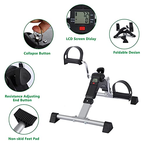 VUYUYU Under Desk Bike Pedal Exerciser, Foldable Sitting Mini Exercise Bike for Leg and Arm Workout, Foot Pedal Exerciser with LCD Display, Office and Home Exercise Equipment (Sliver)